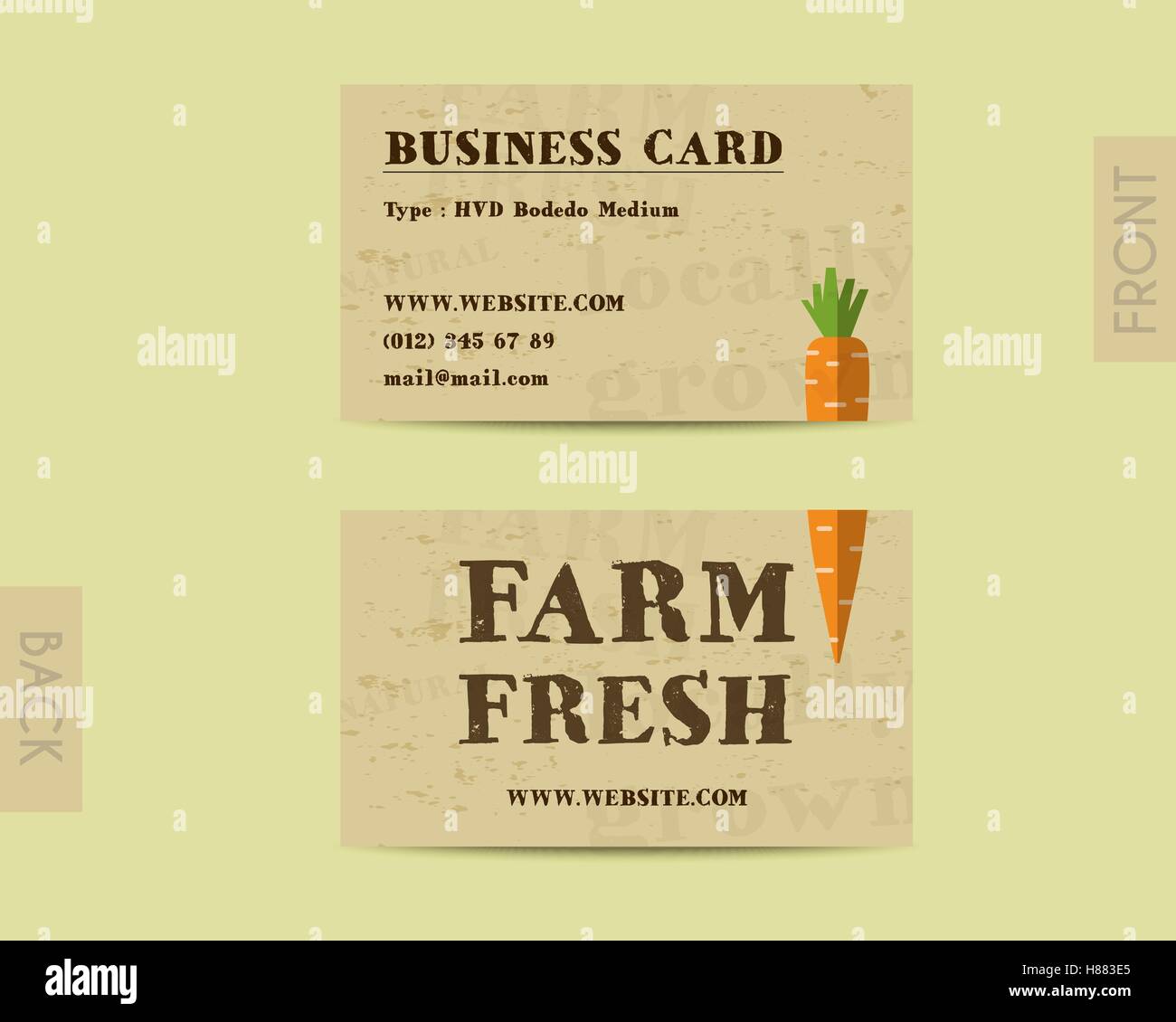 Stylish Farm Fresh visiting card, template with carrot. Mock up design ...