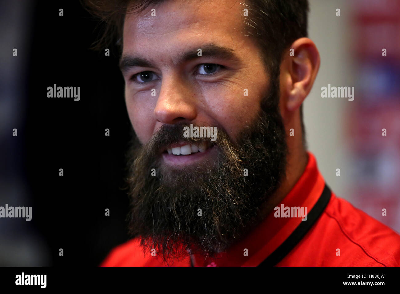 Wales' Joe Leadley during a press conference at the Vale Resort, Hensol ...