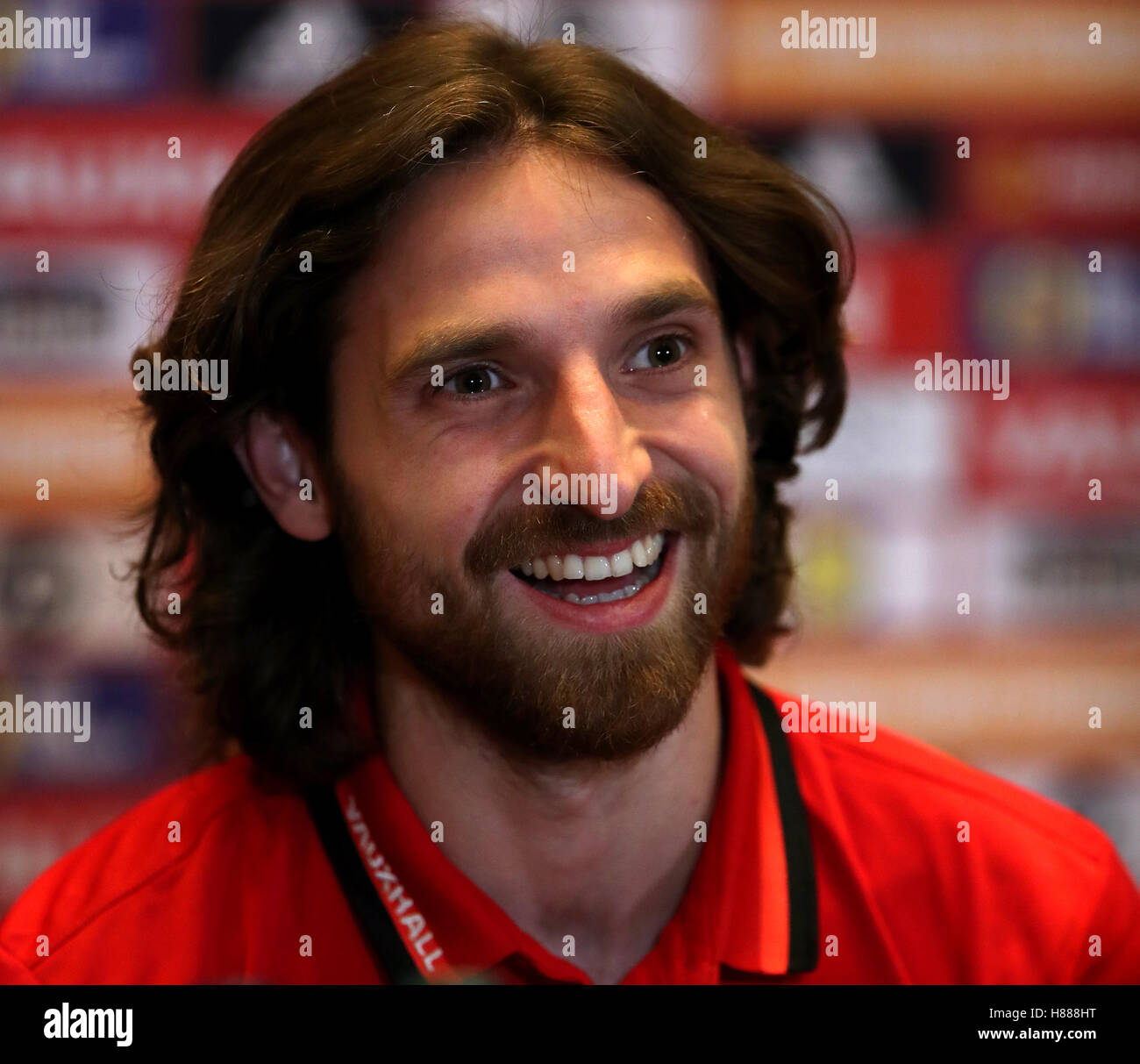 Wales' Joe Allen during a press conference at the Vale Resort, Hensol ...