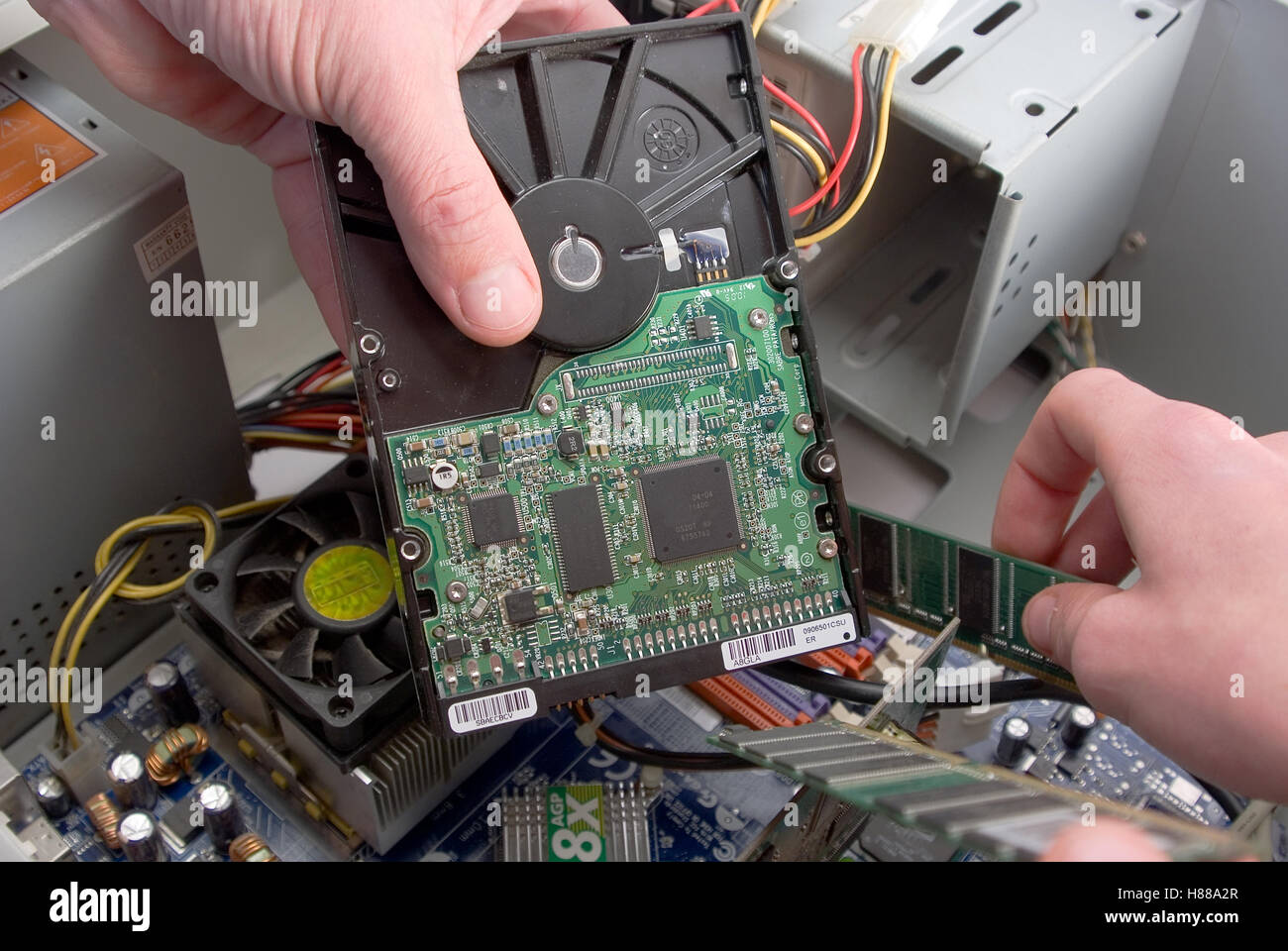 Computer upgrade, installation of computer details close up Stock Photo ...