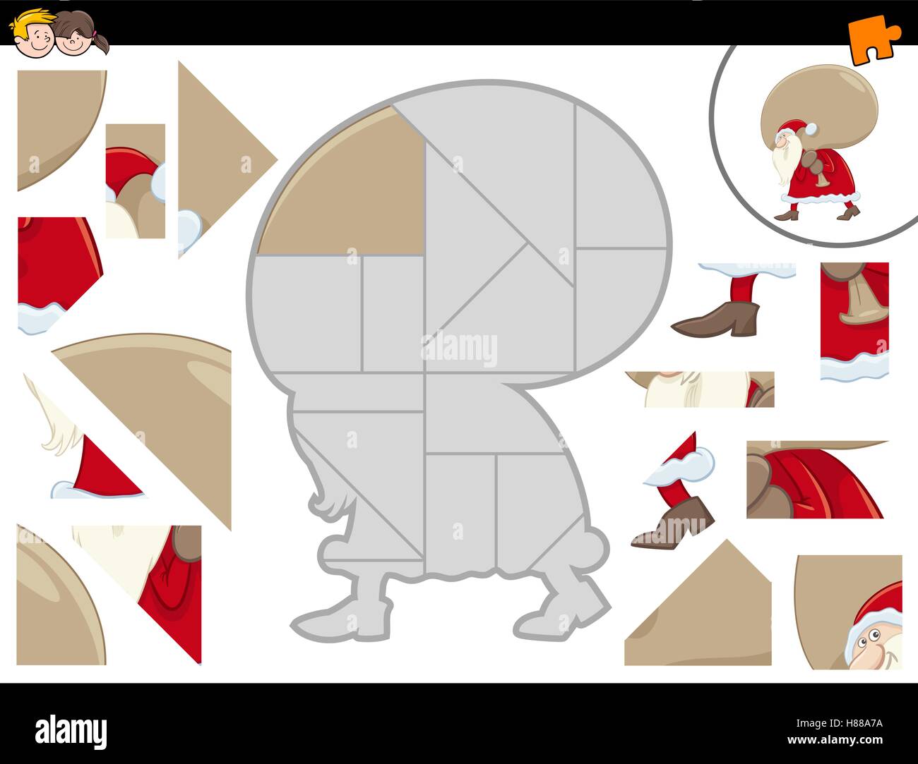 Cartoon Illustration of Educational Jigsaw Puzzle Activity for Children ...