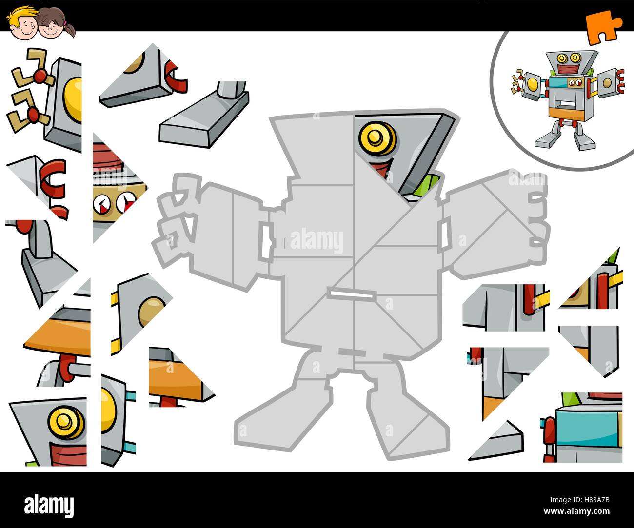 Cartoon Illustration of Educational Jigsaw Puzzle Game for Children ...