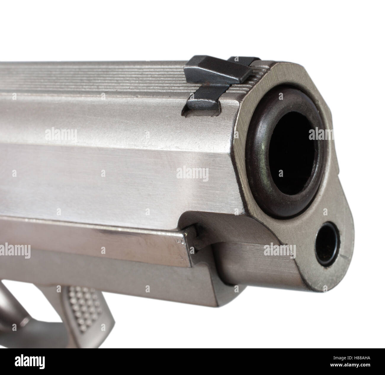 Barrel of a handgun and front sight isolated on white Stock Photo - Alamy