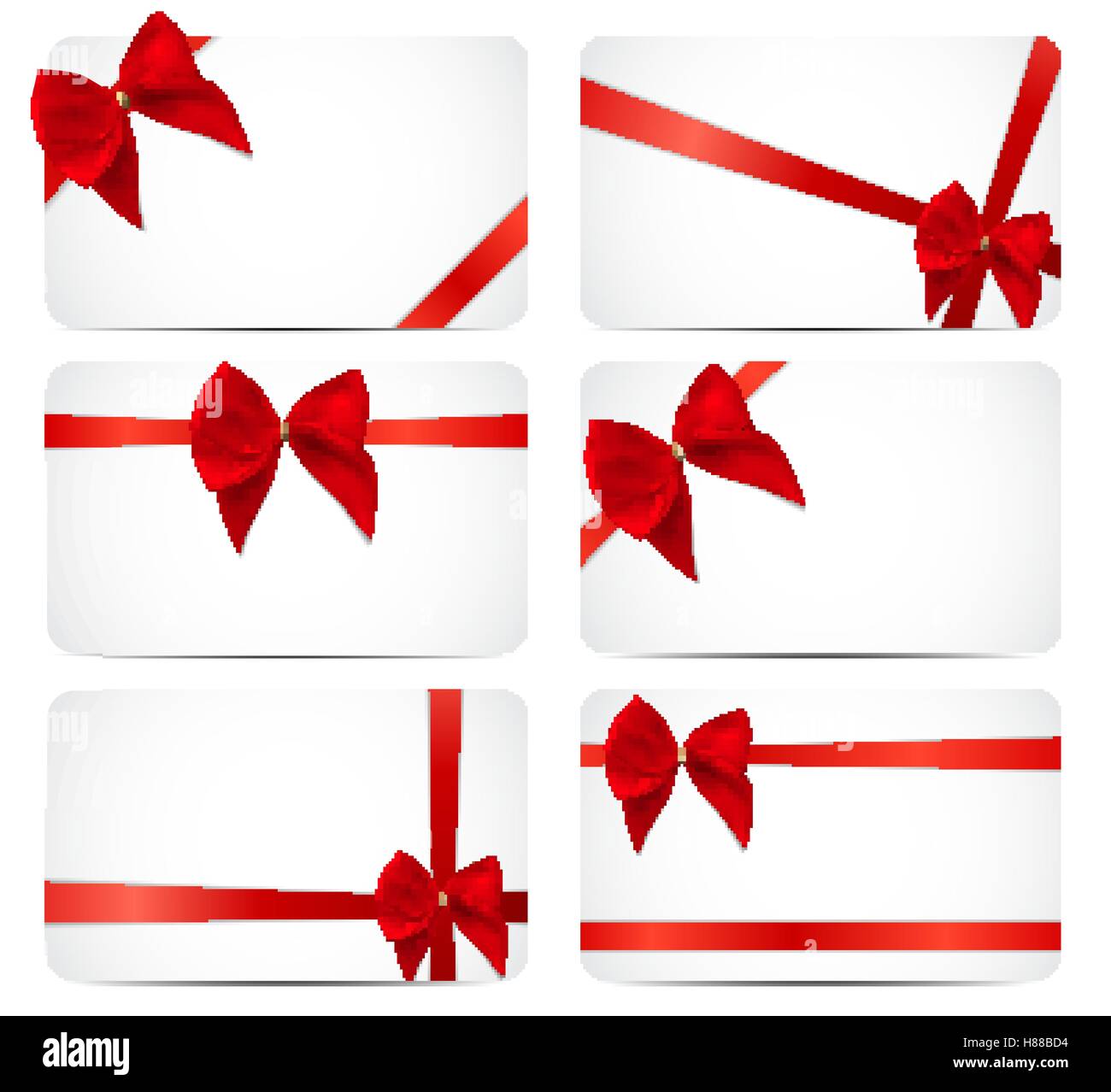 Gift Card Set with Red Ribbon and Bow. Vector illustration Stock Vector ...