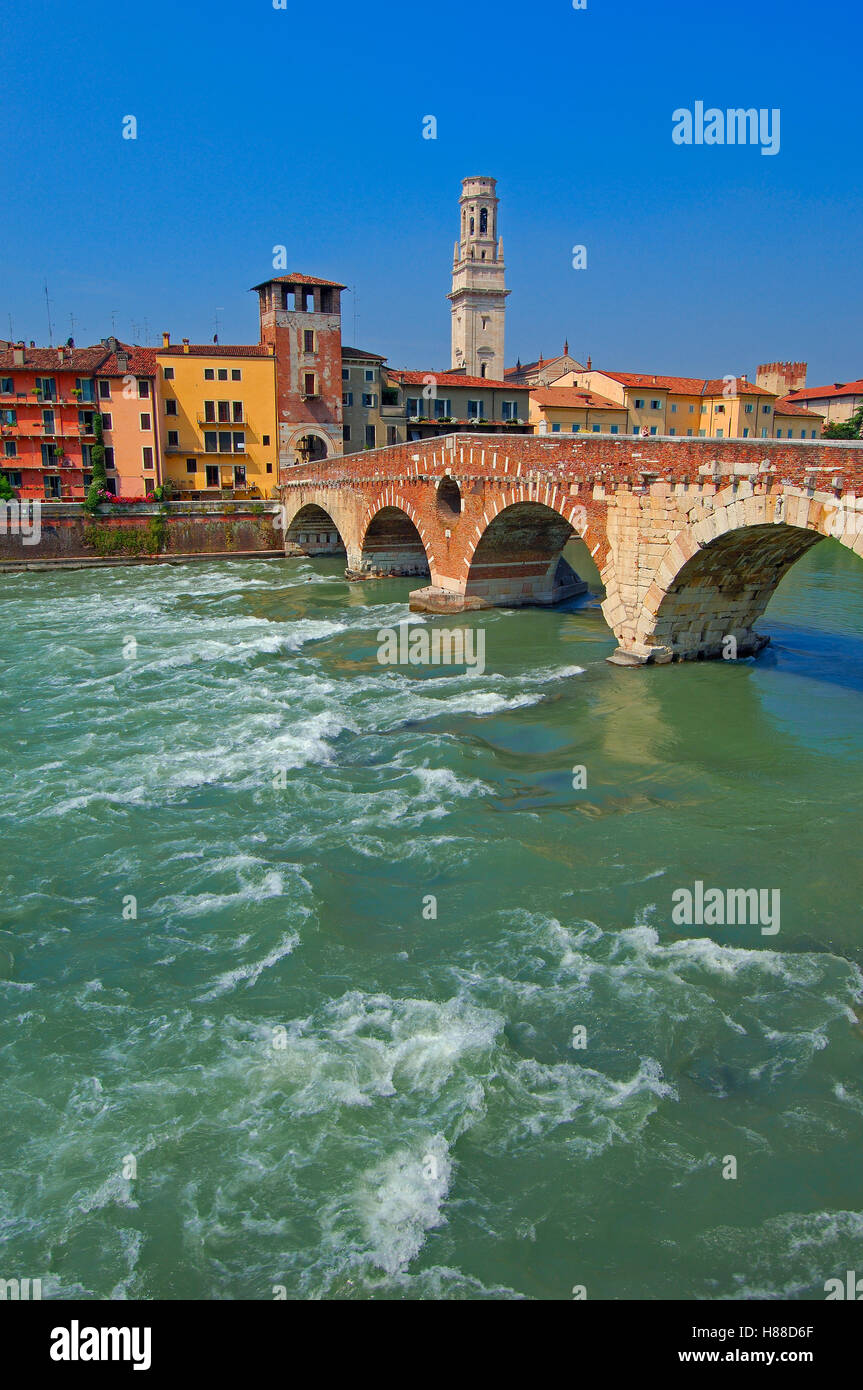 Verona, Duomo, Cathedral, The Stone bridge, Ponte di petra, Adige river ...