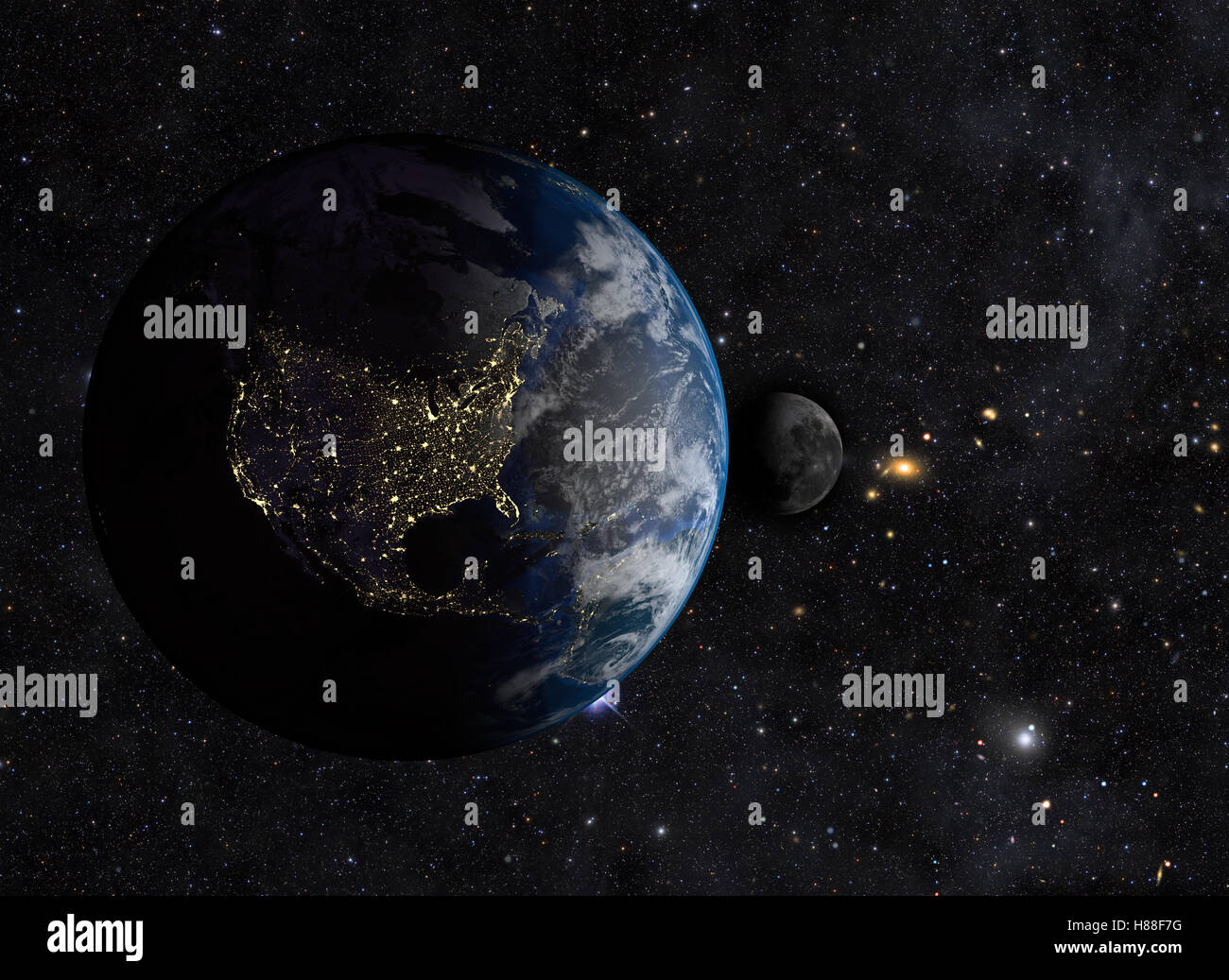 View from the moon orbit and rotating around the planet earth Stock ...