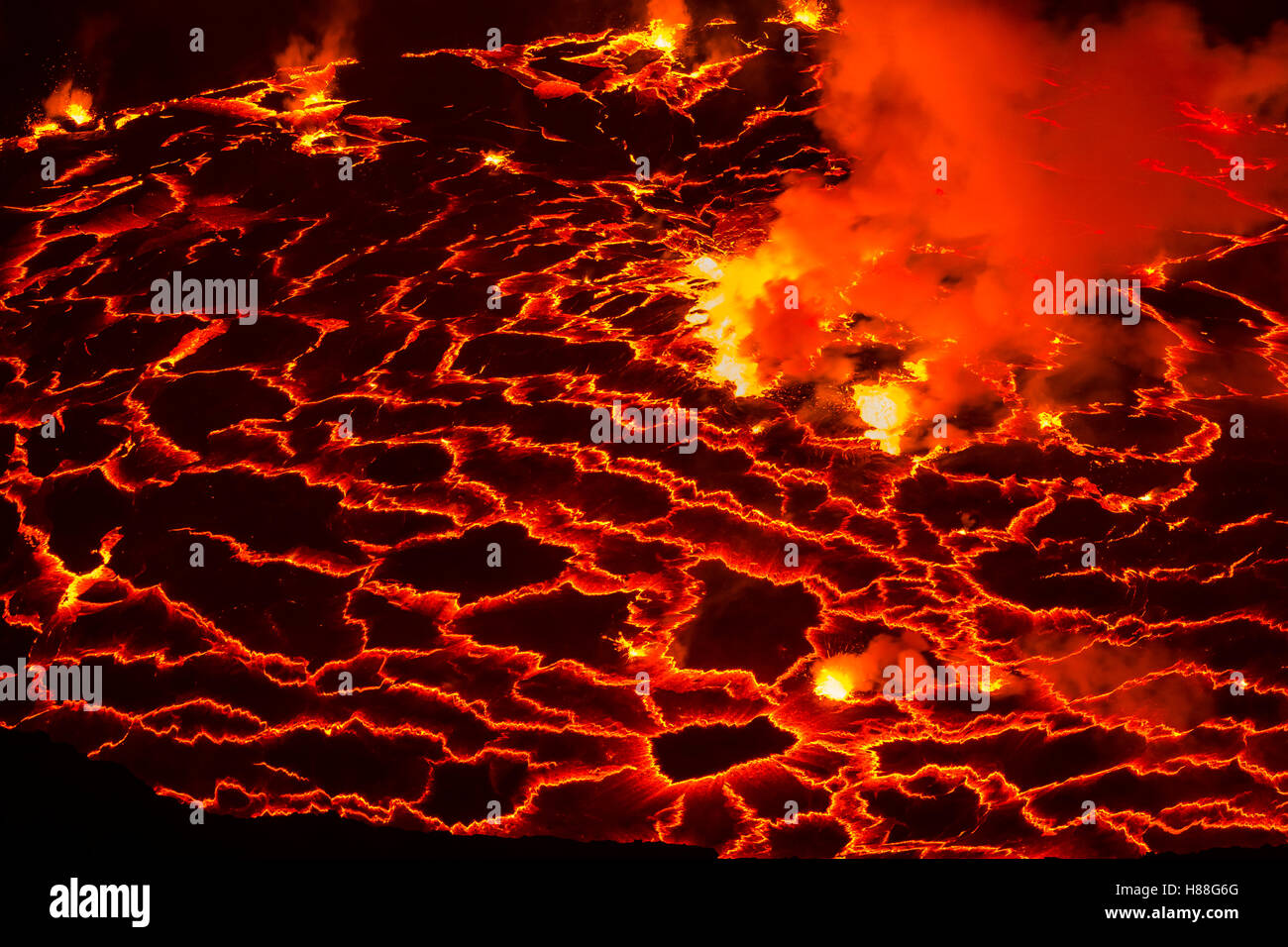Lava in volcanic crater, Mount Nyiragongo, Virunga National Park ...