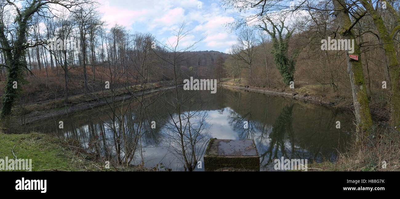 Small barrier lake near Langensoultzbach, Vosges, France Stock Photo ...