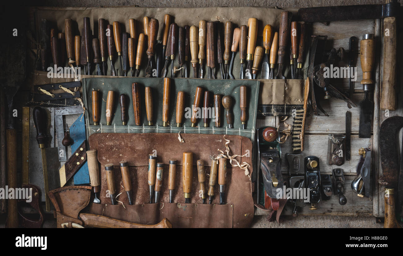 Overhead flat lay image of woodworking tools Stock Photo - Alamy