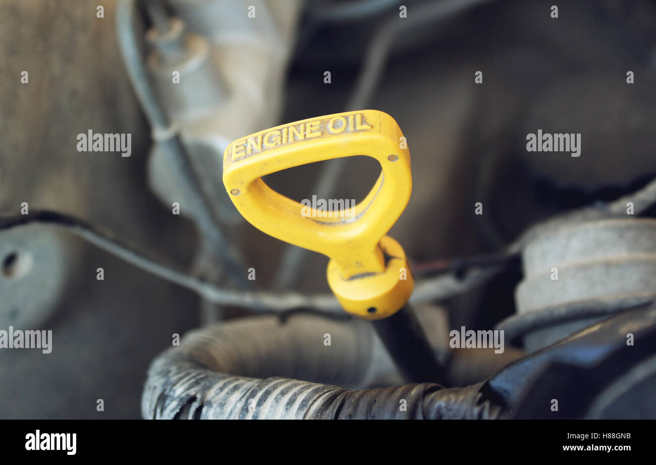 The oil dipstick of a car engine Stock Photo - Alamy