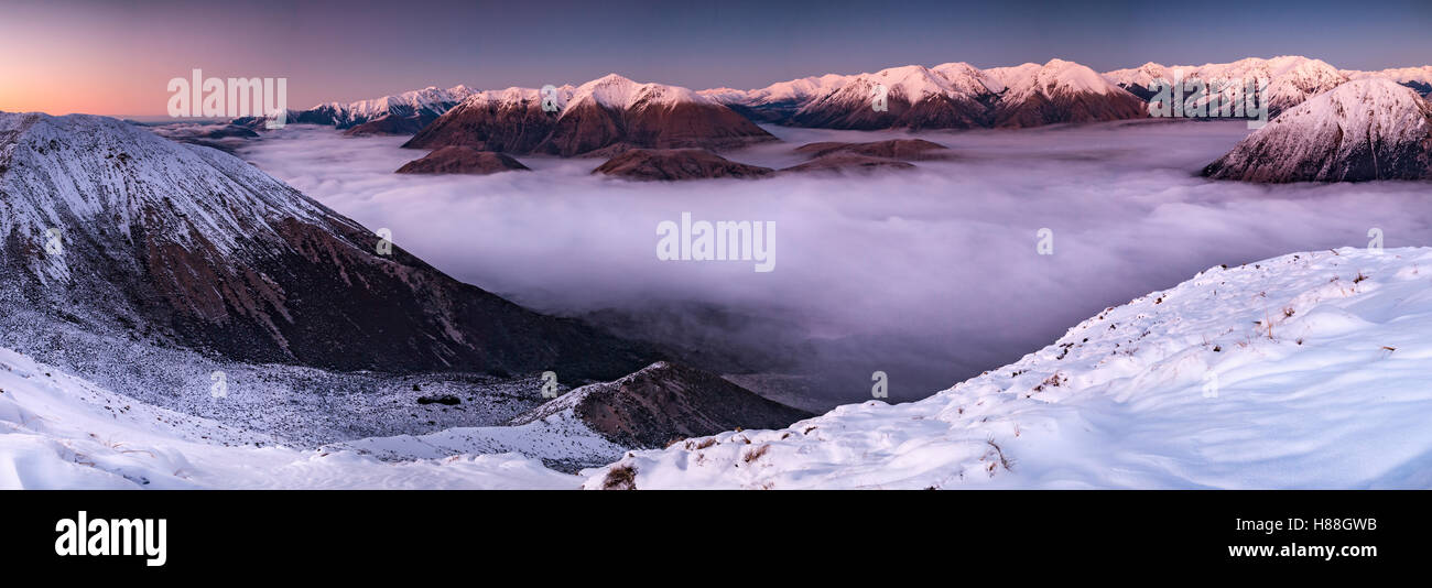 Clouds in valley, Waimakariri River, Mount Binser, Canterbury, South ...