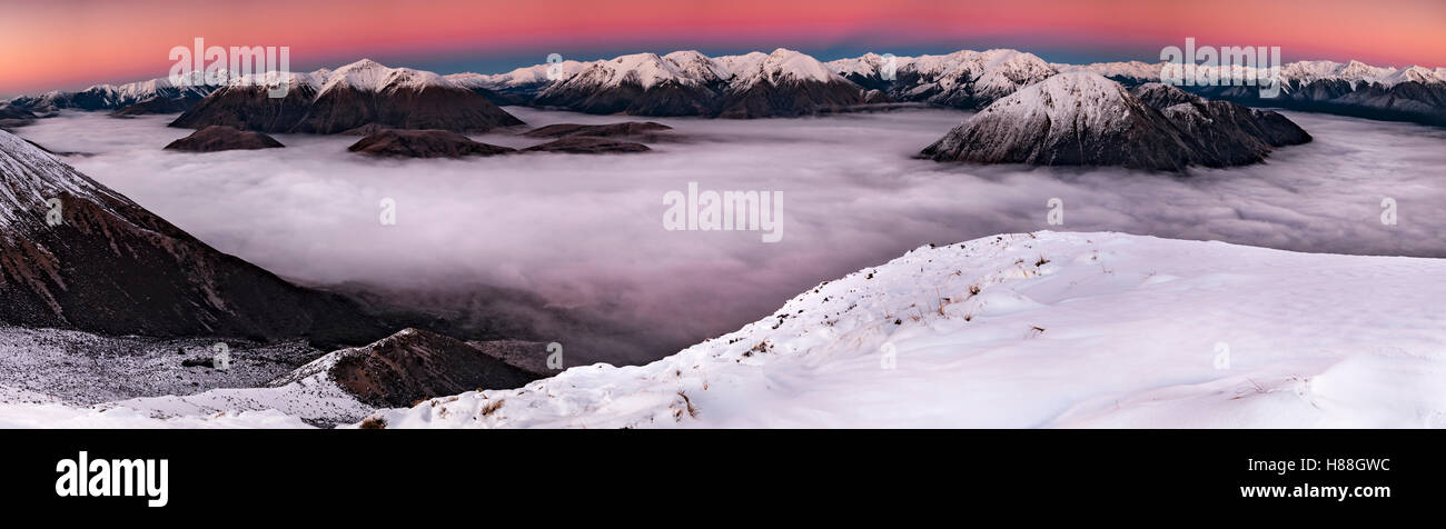 Clouds in valley, Waimakariri River, Mount Binser, Canterbury, South ...