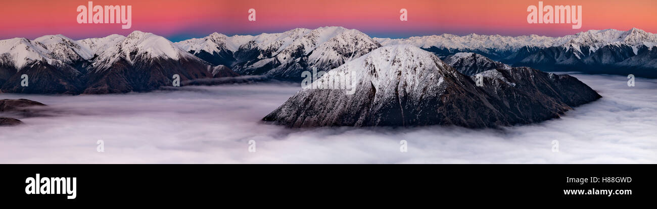 Clouds in valley, Waimakariri River, Mount Binser, Canterbury, South ...