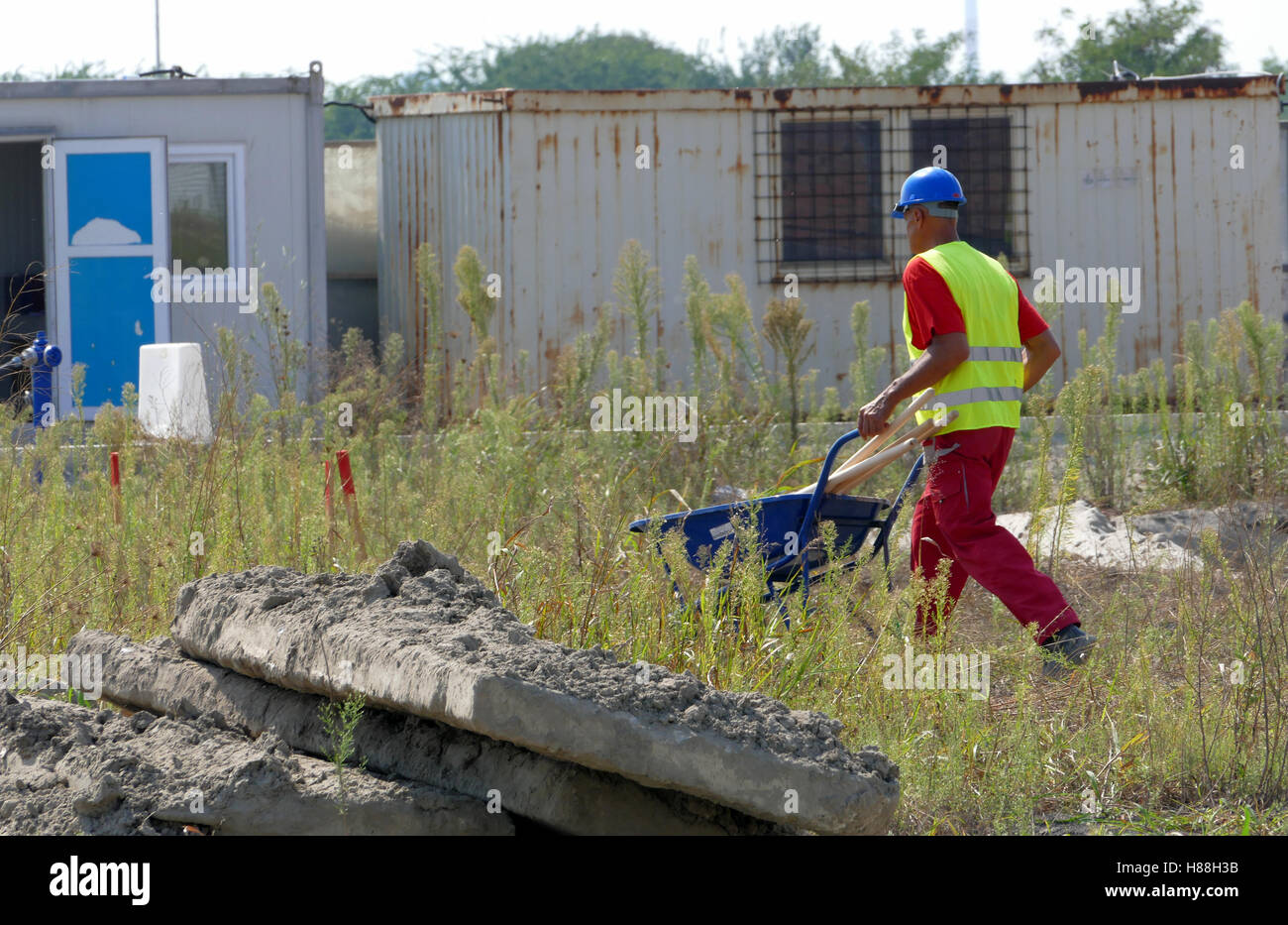 Belgrade, Serbia. September 9th, 2016: Construction site with workers ...