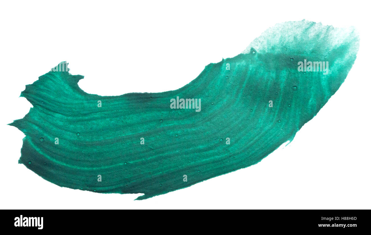 green gouache stroke isolated on white background Stock Photo - Alamy
