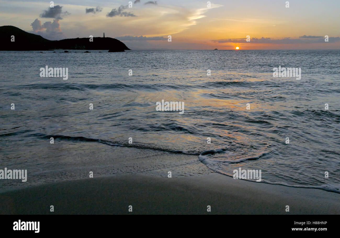 Incredibly beautiful sunset at Caribbean near the Equator at the azure ...