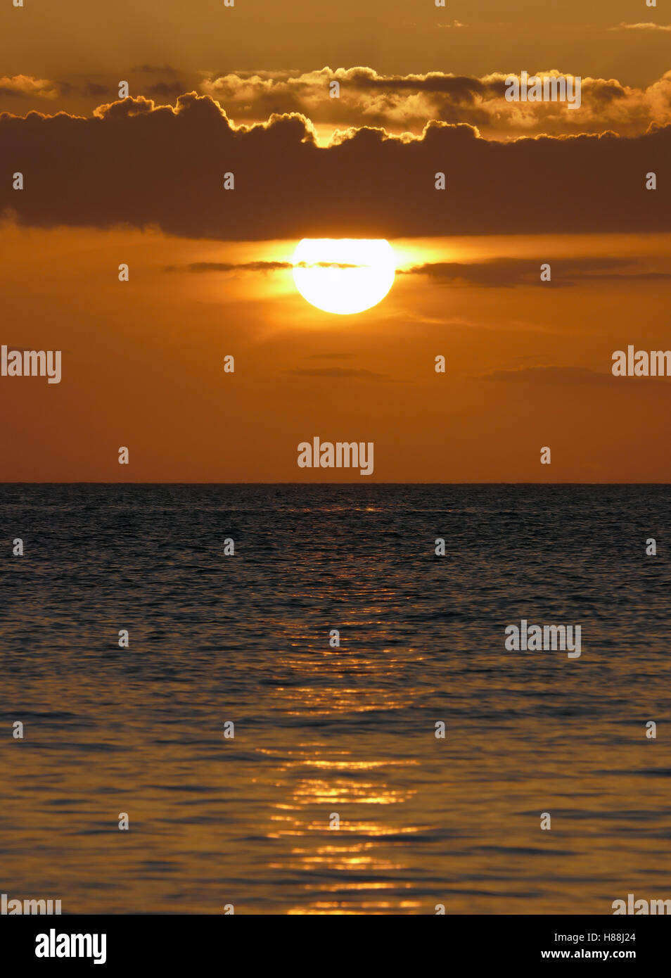 Incredibly beautiful sunset at Caribbean near the Equator at the azure ...