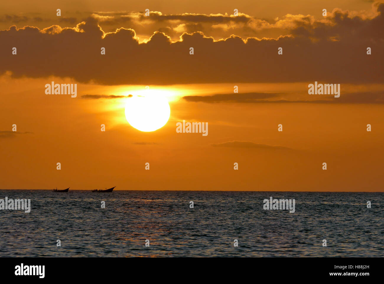 Incredibly beautiful sunset at Caribbean near the Equator at the azure ...