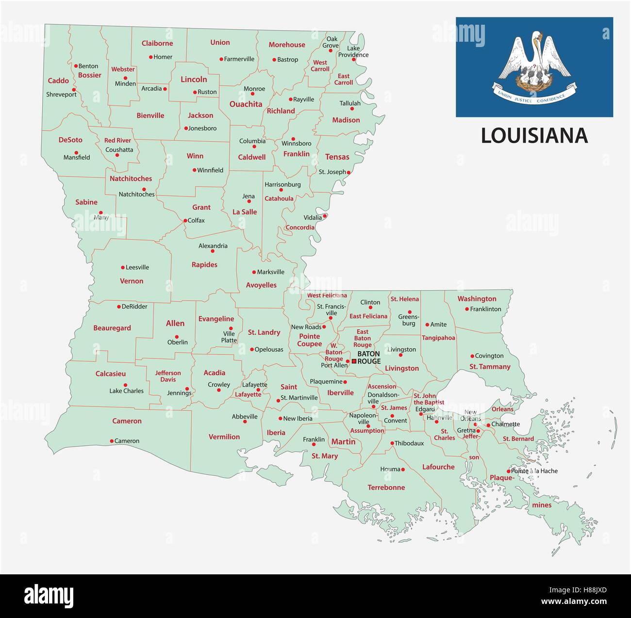louisiana administrative and political map with flag Stock Vector Image ...