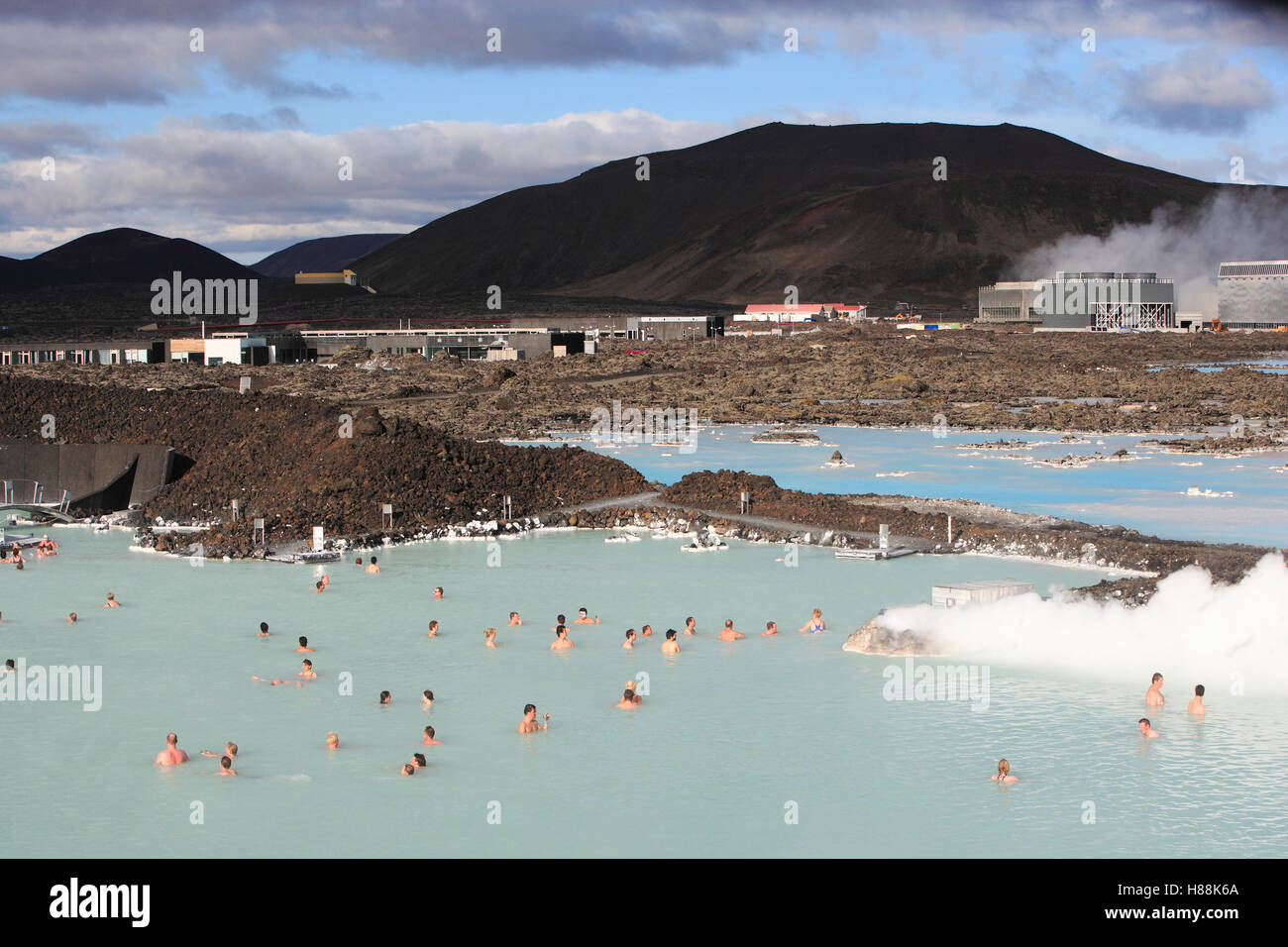 People bathing in geothermal baths next to Reykjavik geothermal power ...