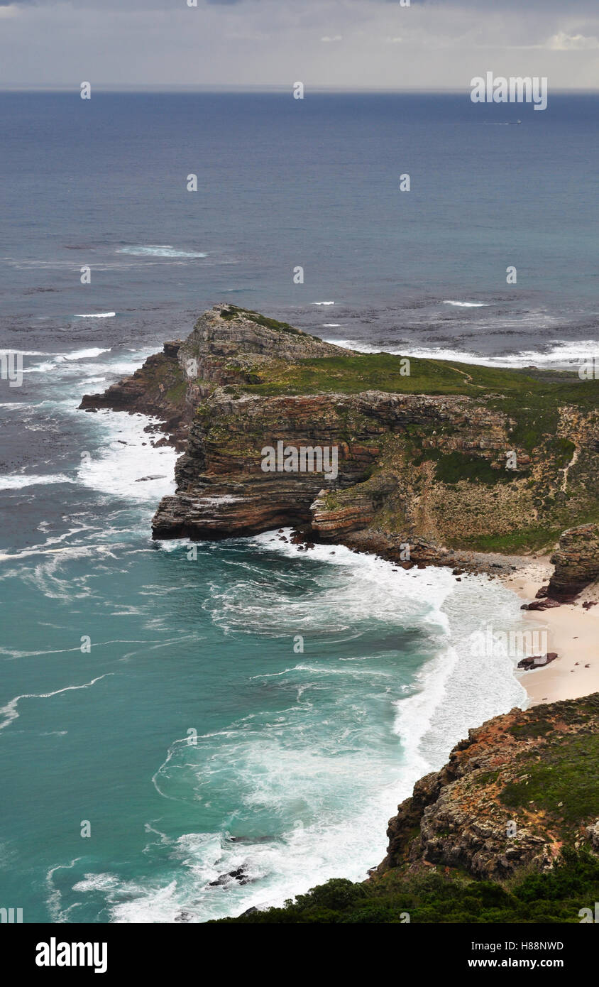 South Africa: waves at the beach of the famous Cape of Good Hope, rocky ...