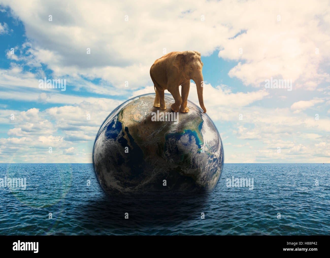 elephant walking on earth in middle of ocean Stock Photo - Alamy