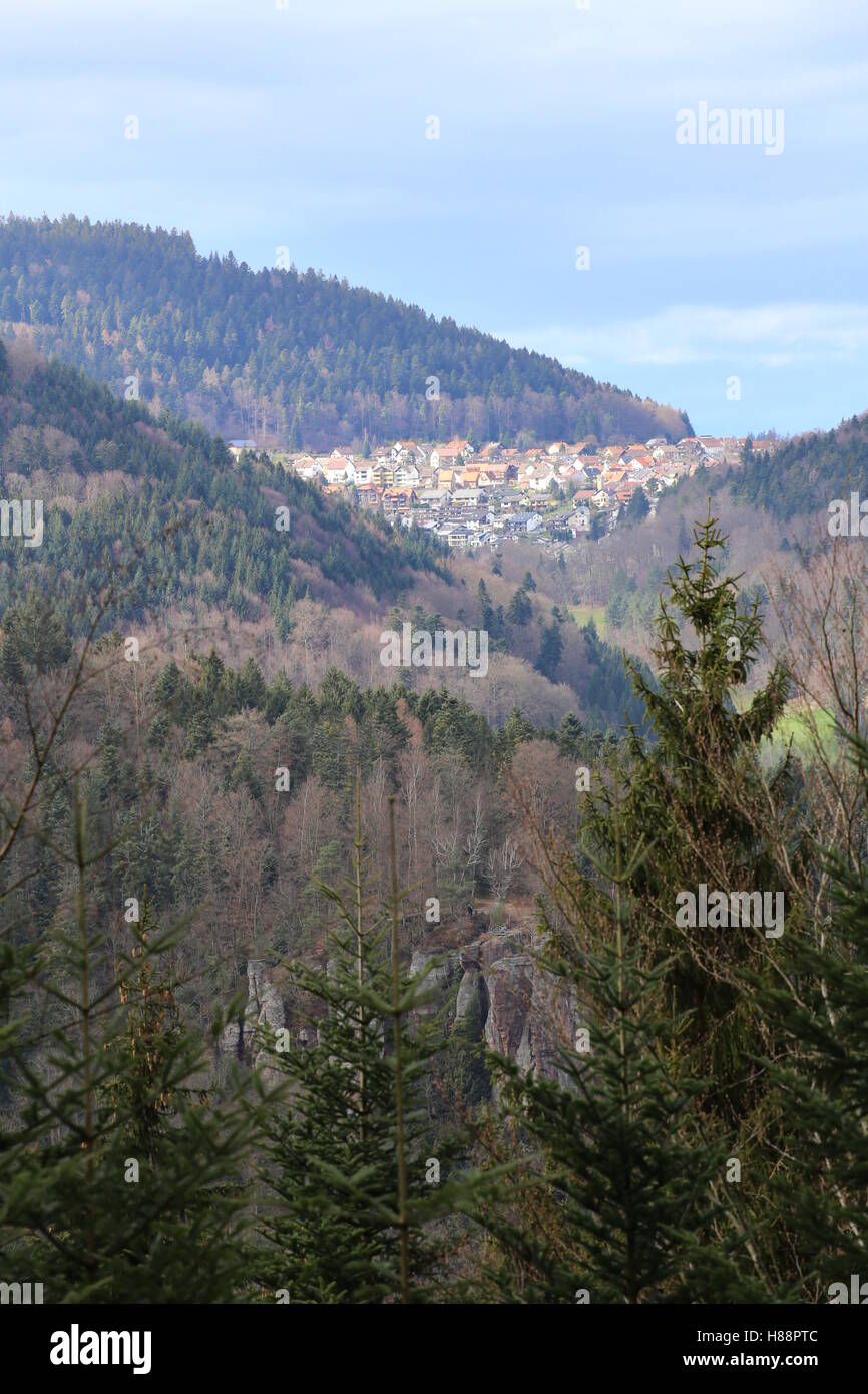 Outlook to the town of Bernbach, Black Forest, Baden-Wurttemberg ...