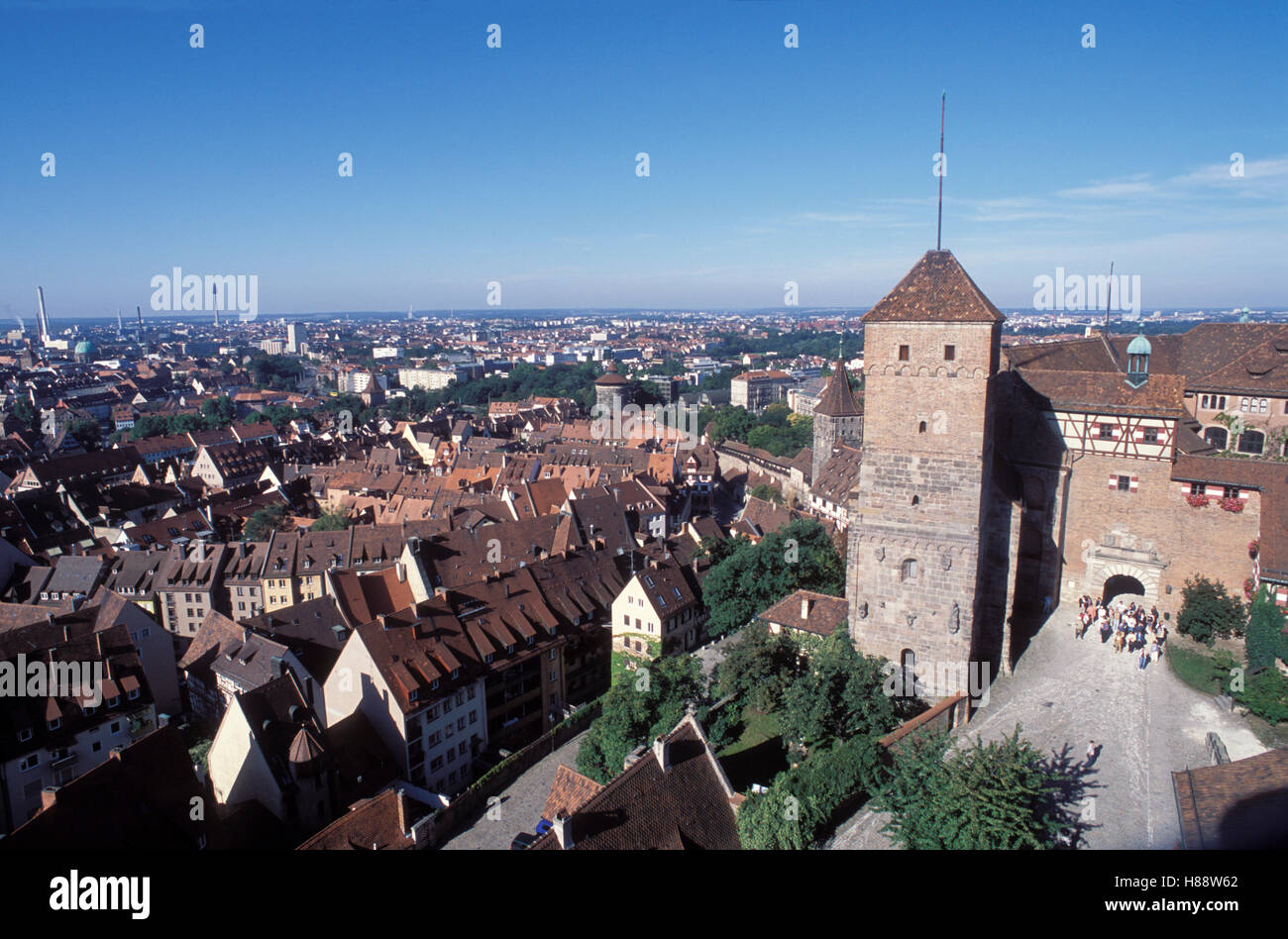 View over Nuremberg Castle with the Heathens Tower, panorama and ...