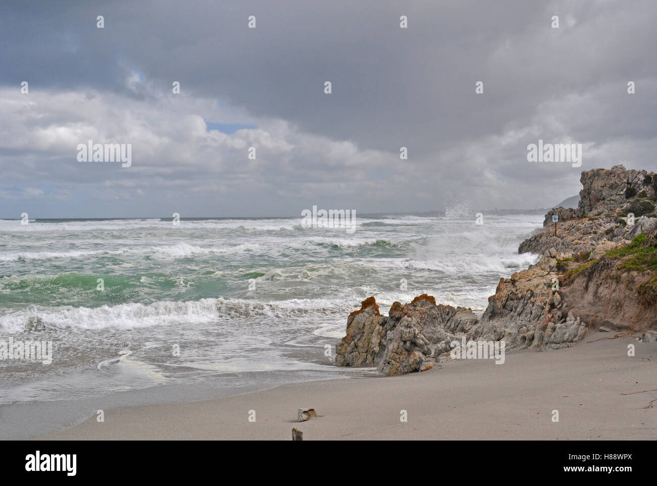South Africa: stormy Ocean and weather on the beach of Hermanus, a town ...