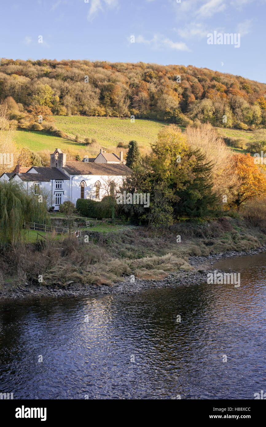 Autumn in the Wye Valley - The Moravian Church of 1833 beside the River ...