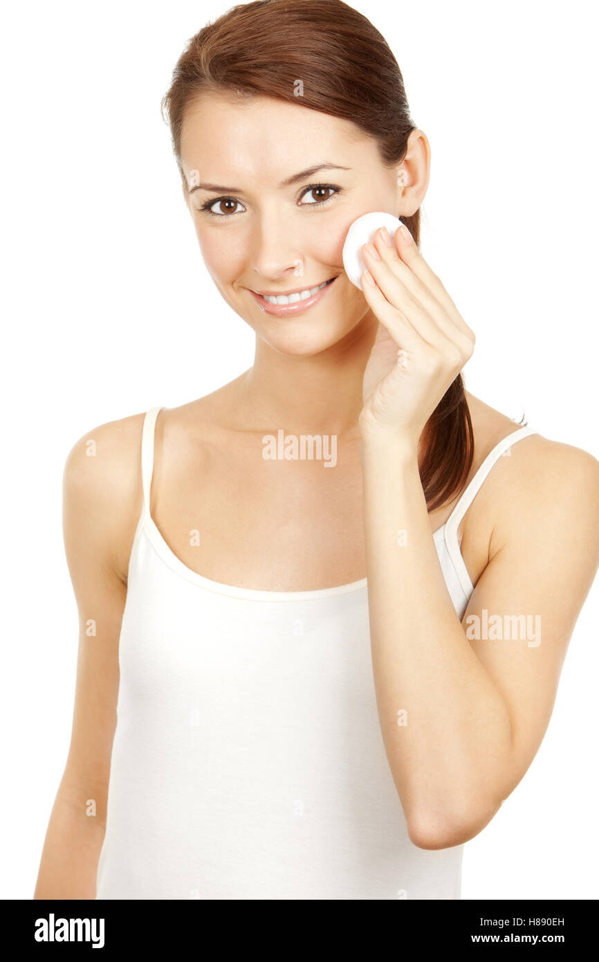 beautiful brunette young woman using cotton buds Stock Photo - Alamy