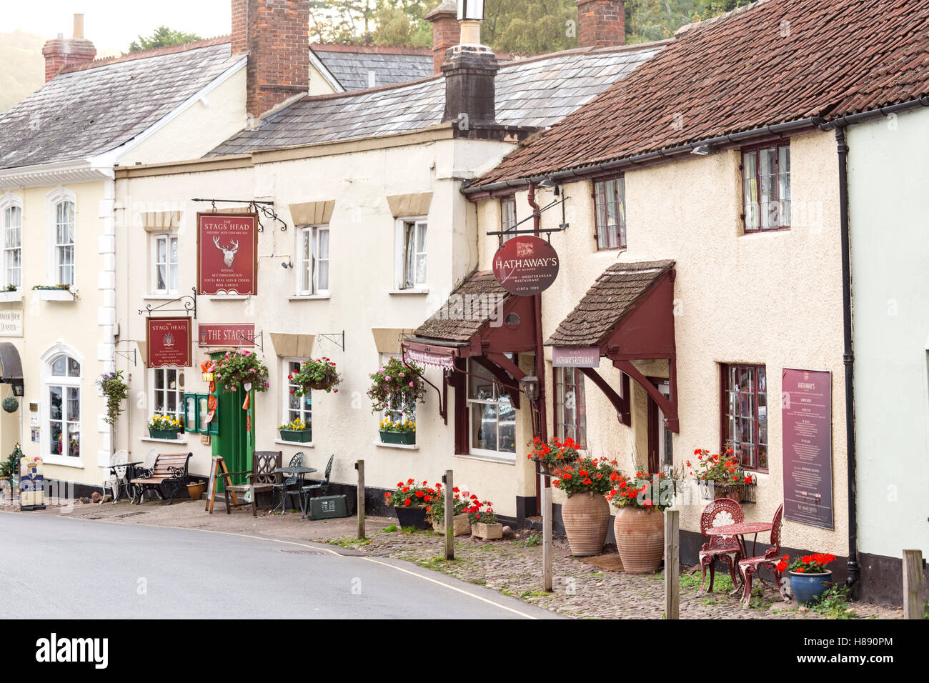 Historic pubs and shops in Dunster village near Minehead, Somerset ...