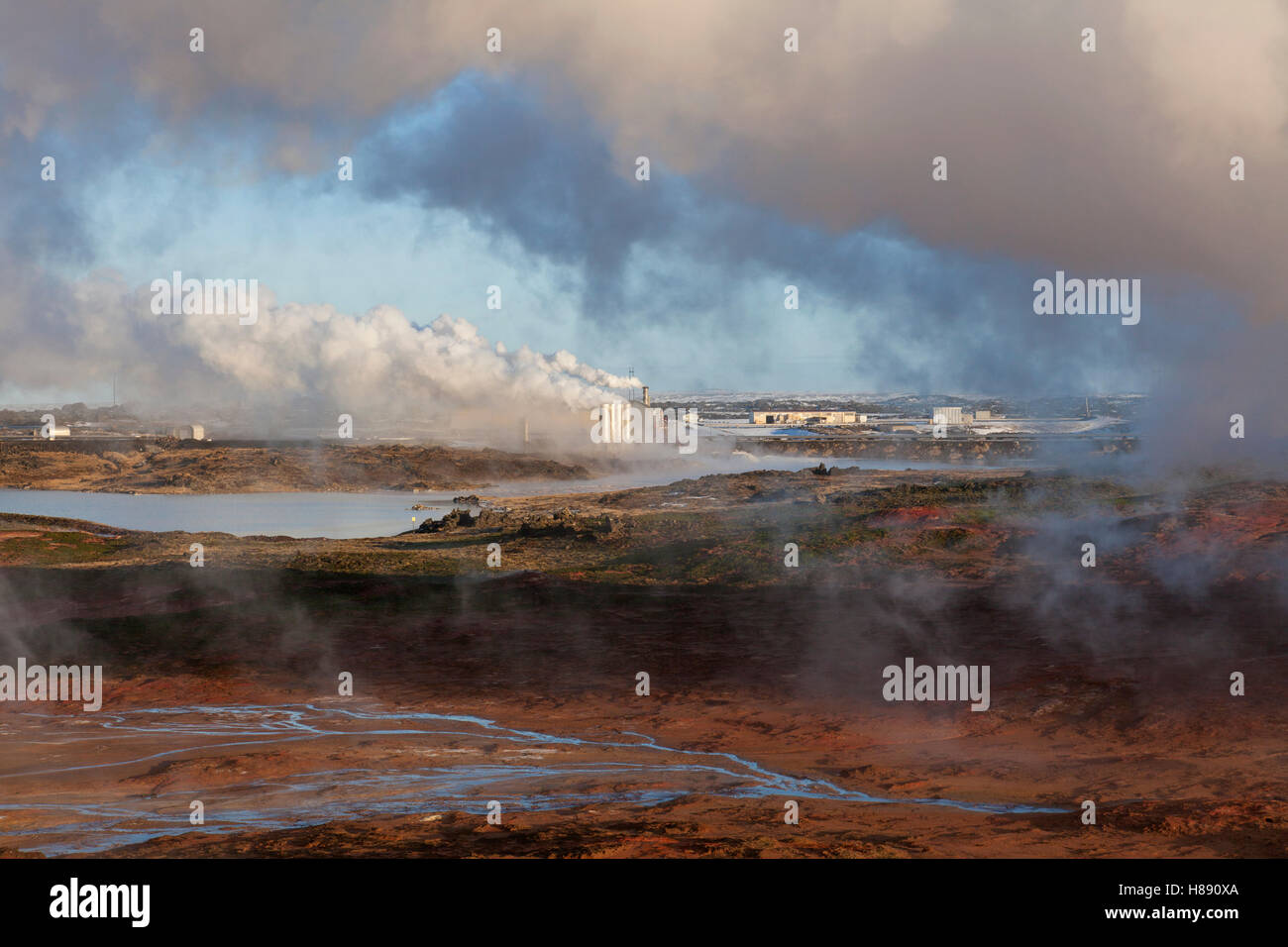 Reykjanes geothermal power plant, Sudurnes at volcano area Gunnuhver ...
