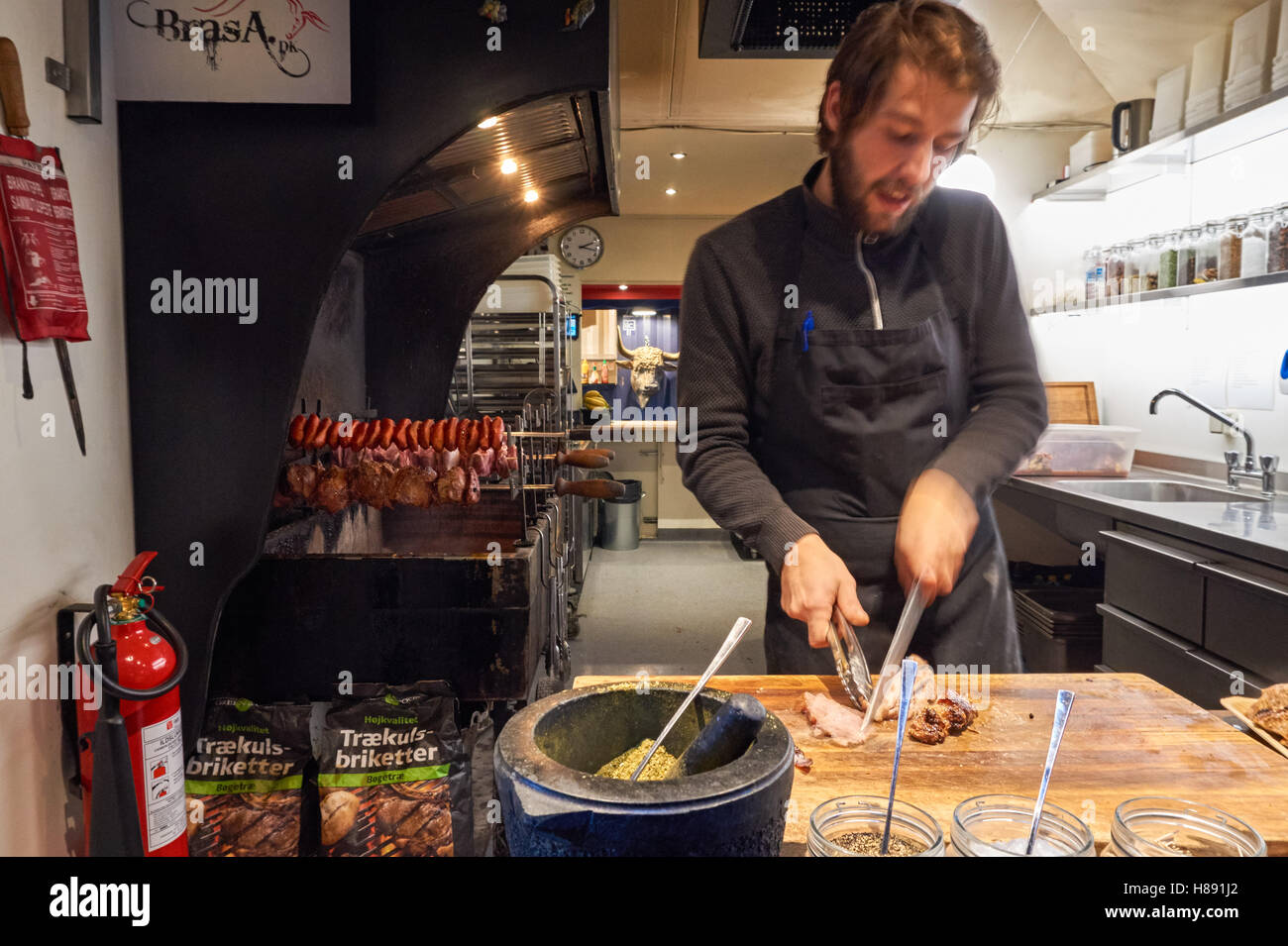 Stall at street food market Papiroen (Paper Island) in Copenhagen ...