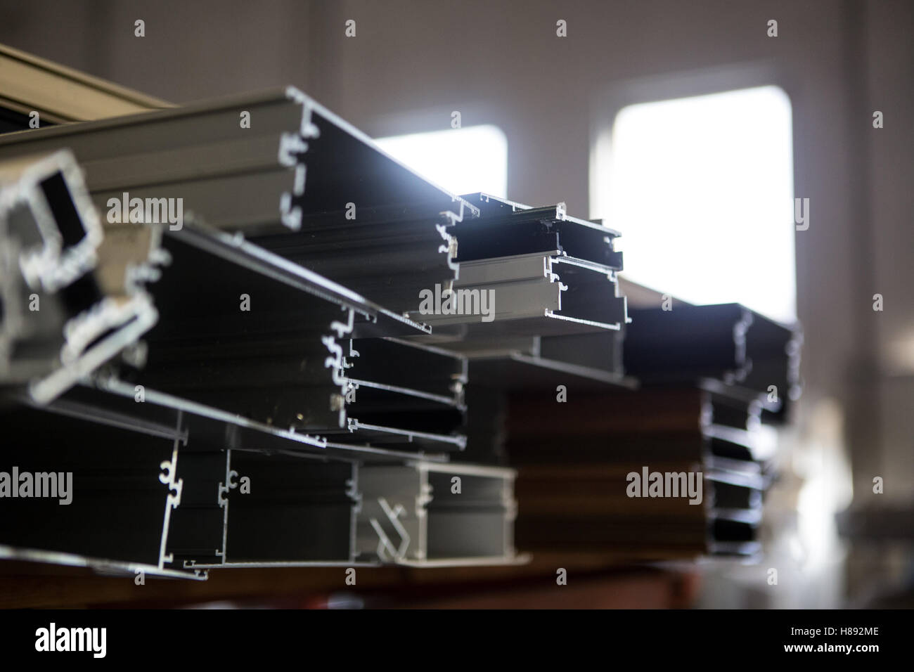 Many aluminum profiles./Aluminum profiles colors Stock Photo - Alamy