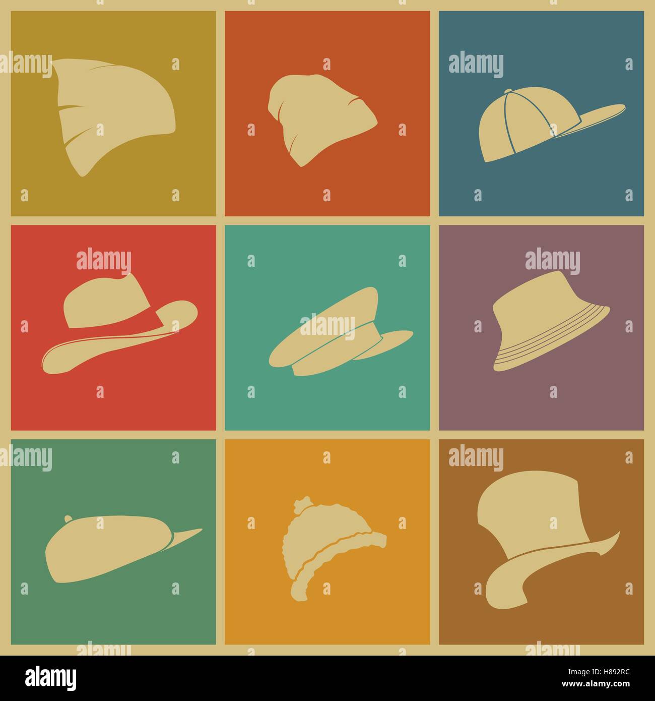 colorful illustration of icons hats with a beard Stock Vector Image ...