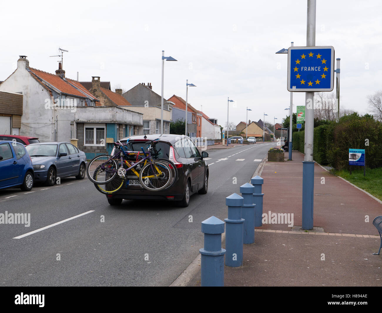 The French and Belgian border near De Panne and Bray dunes on the D601 ...