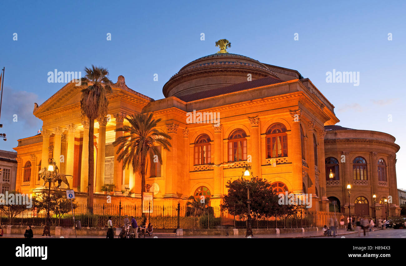 The evening view of Teatro Massimo - Opera and Ballet Theater in Verdi ...
