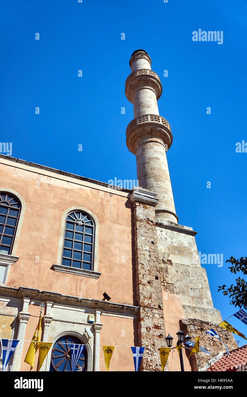 Orthodox church with a minaret in the town of Chania, Crete Stock Photo ...