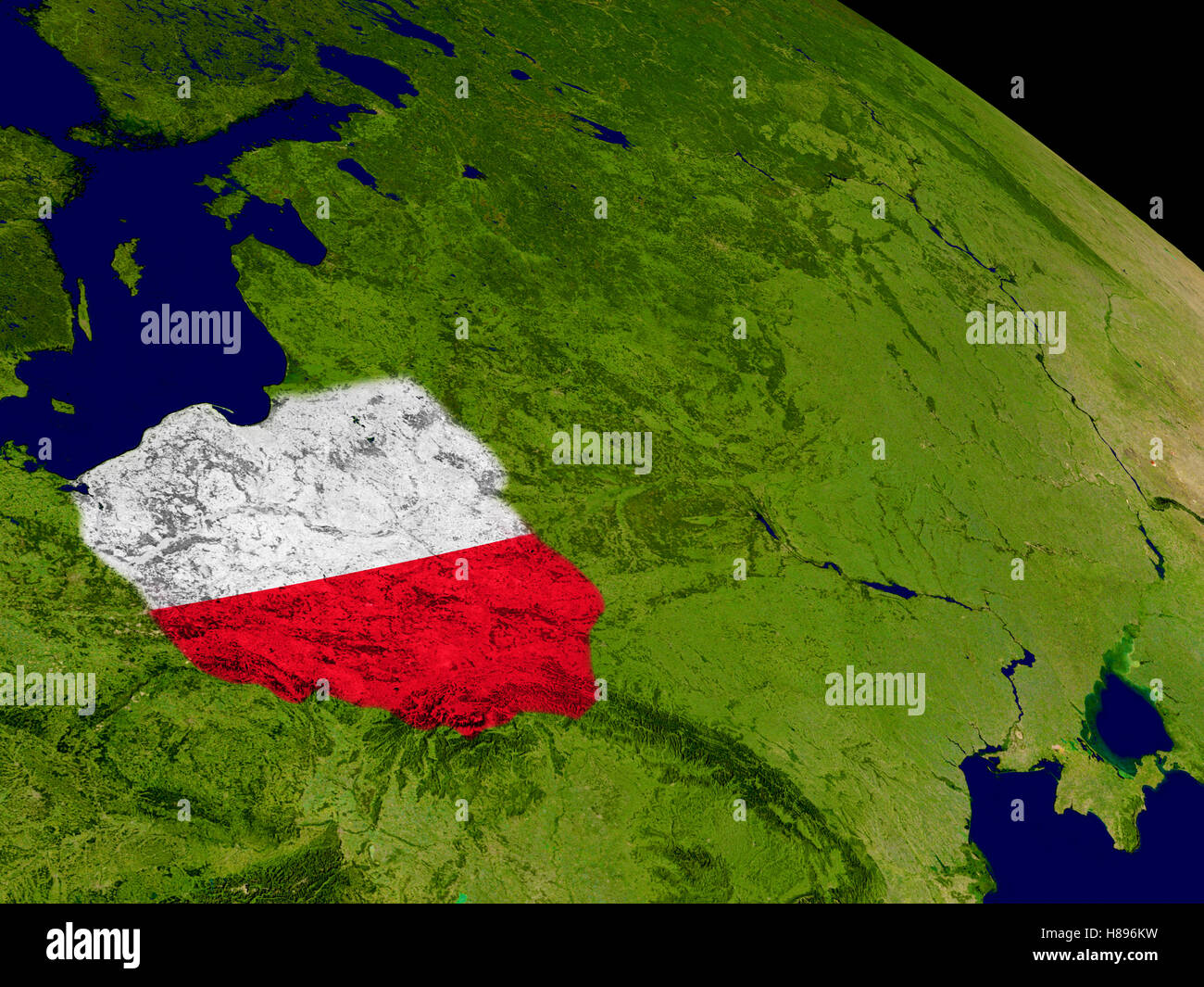 Map of Poland with embedded flag on planet surface. 3D illustration ...