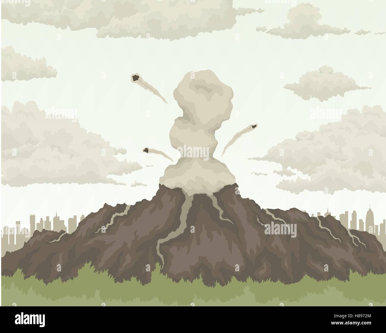 erupting volcano mountain. air pollution Stock Vector Image & Art - Alamy