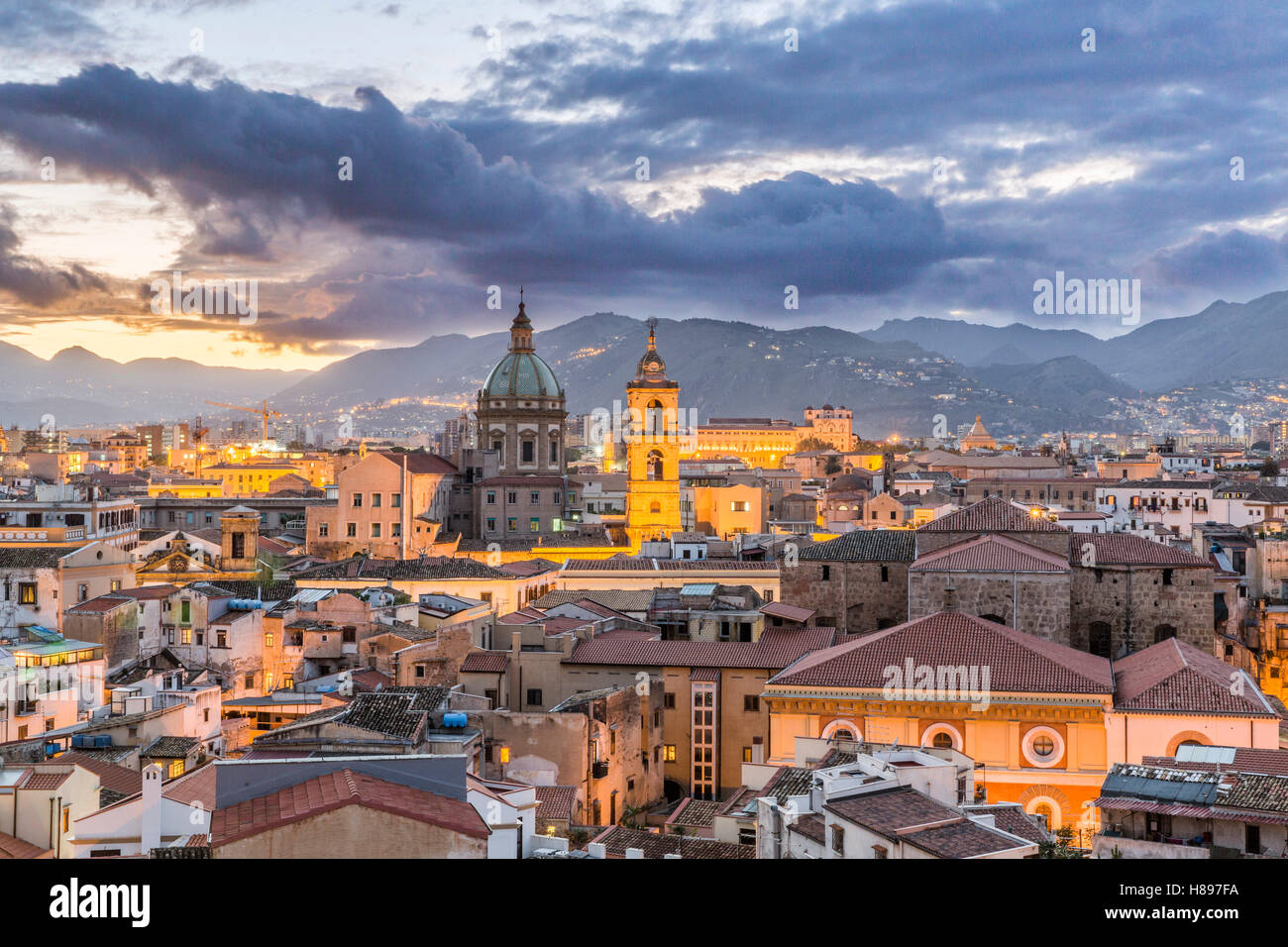 Evening view of Palermo, Italy Stock Photo - Alamy