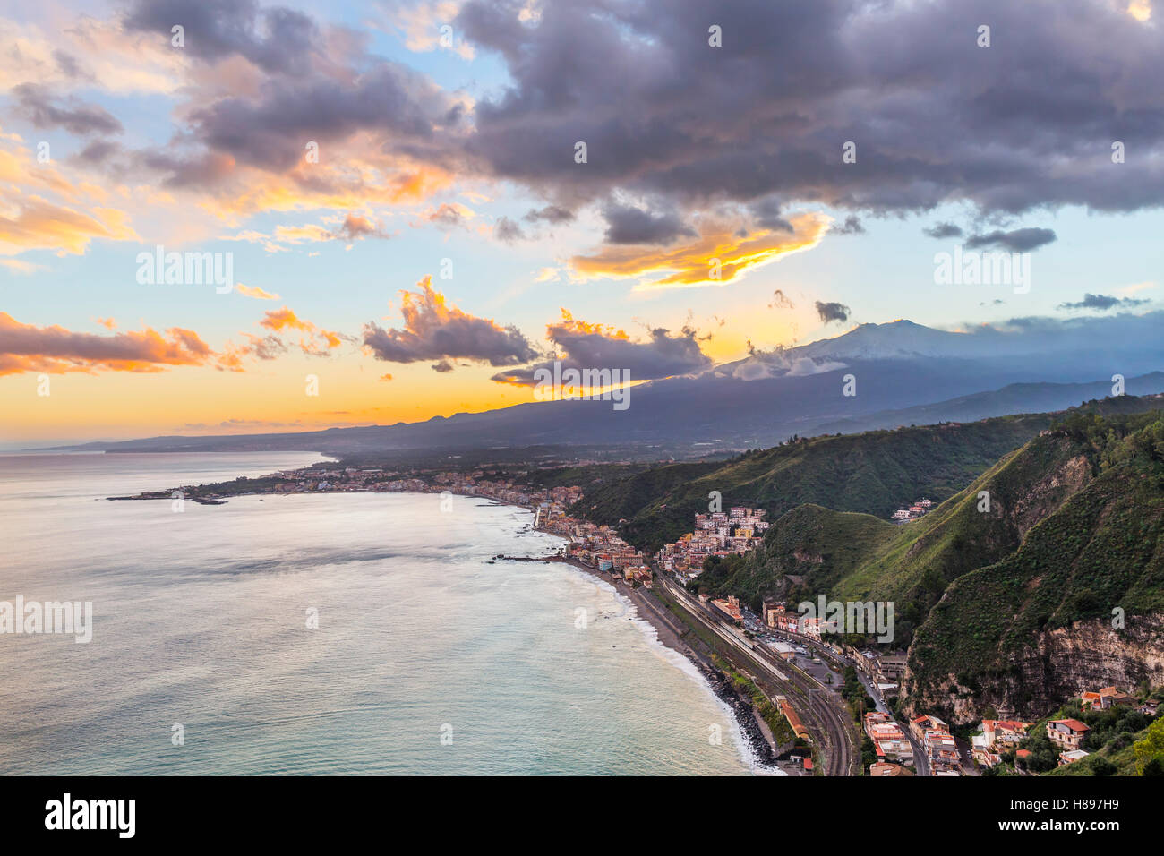 View of Etna volcano from Taormina, Italy Stock Photo - Alamy