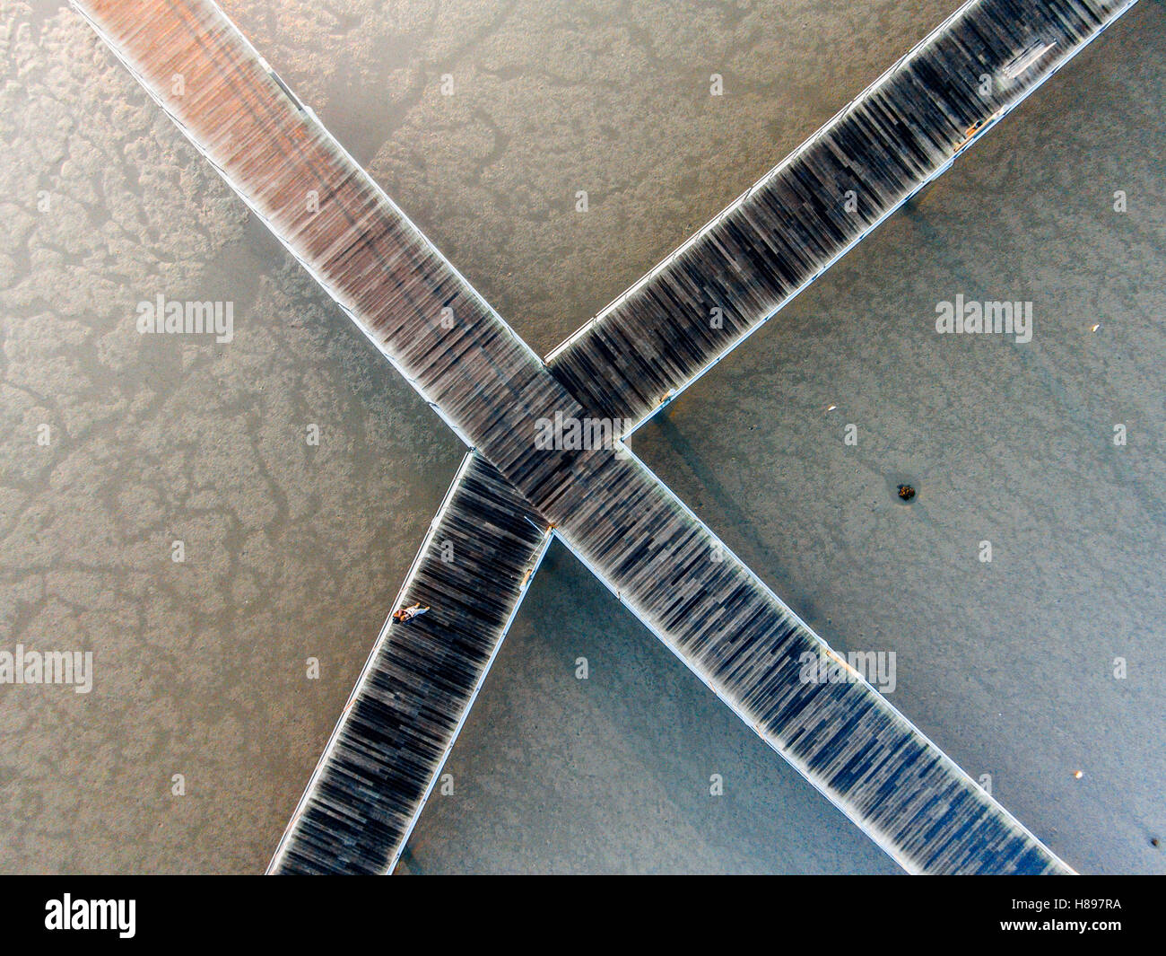 View of wooden platforms over the water from above Stock Photo - Alamy