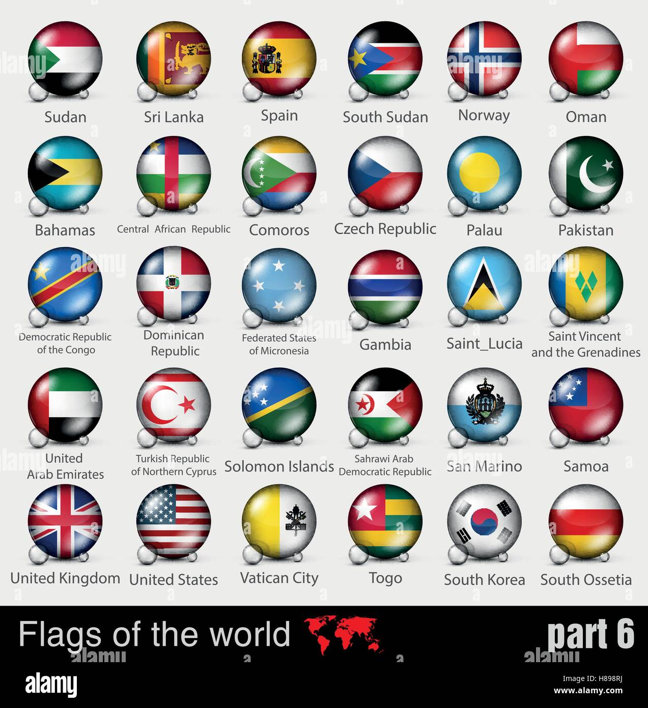 Flags of all countries in the 3d ball with shadows Stock Vector Image ...