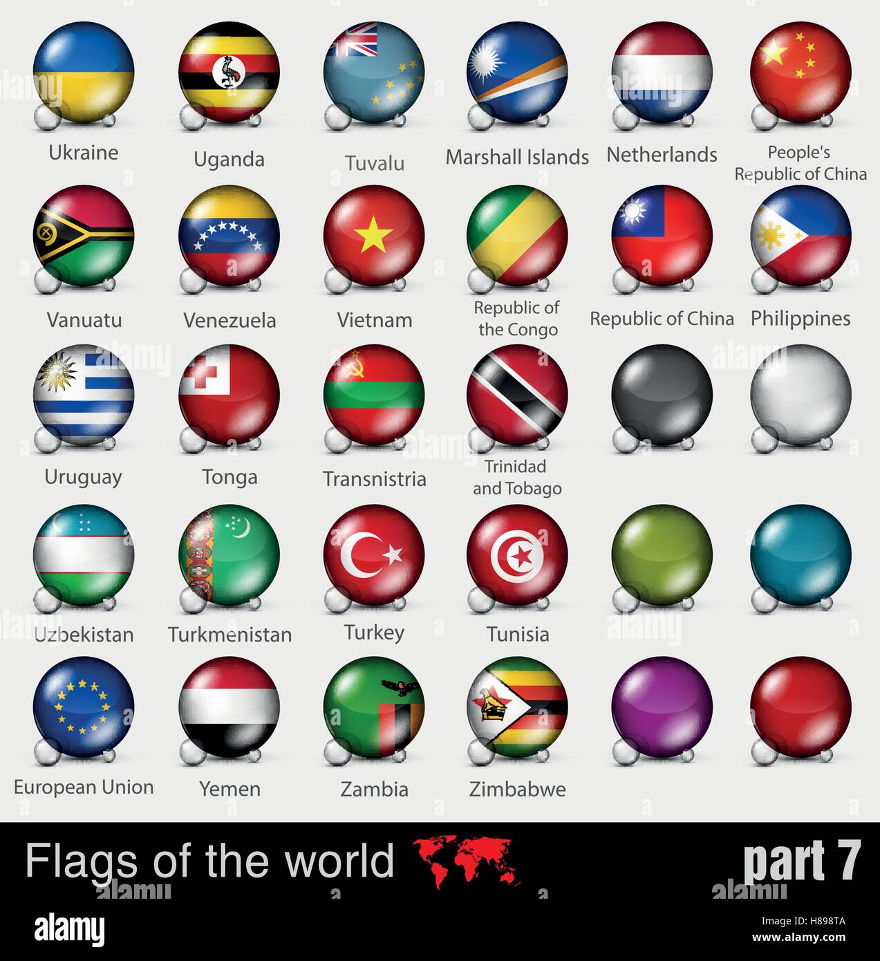 Flags of all countries in the 3d ball with shadows Stock Vector Image ...