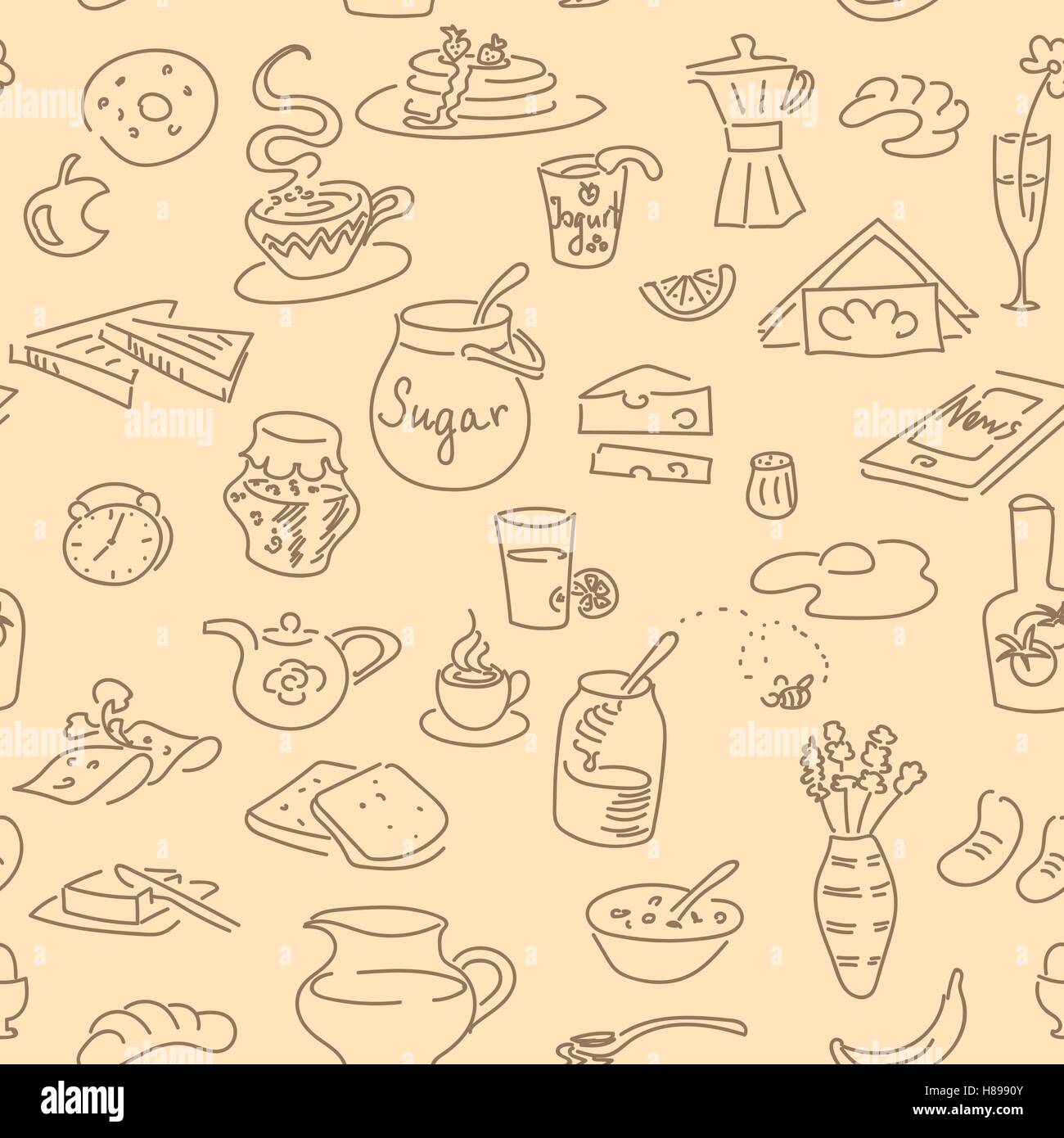 Morning breakfast doodle seamless pattern vector set Stock Vector Image ...