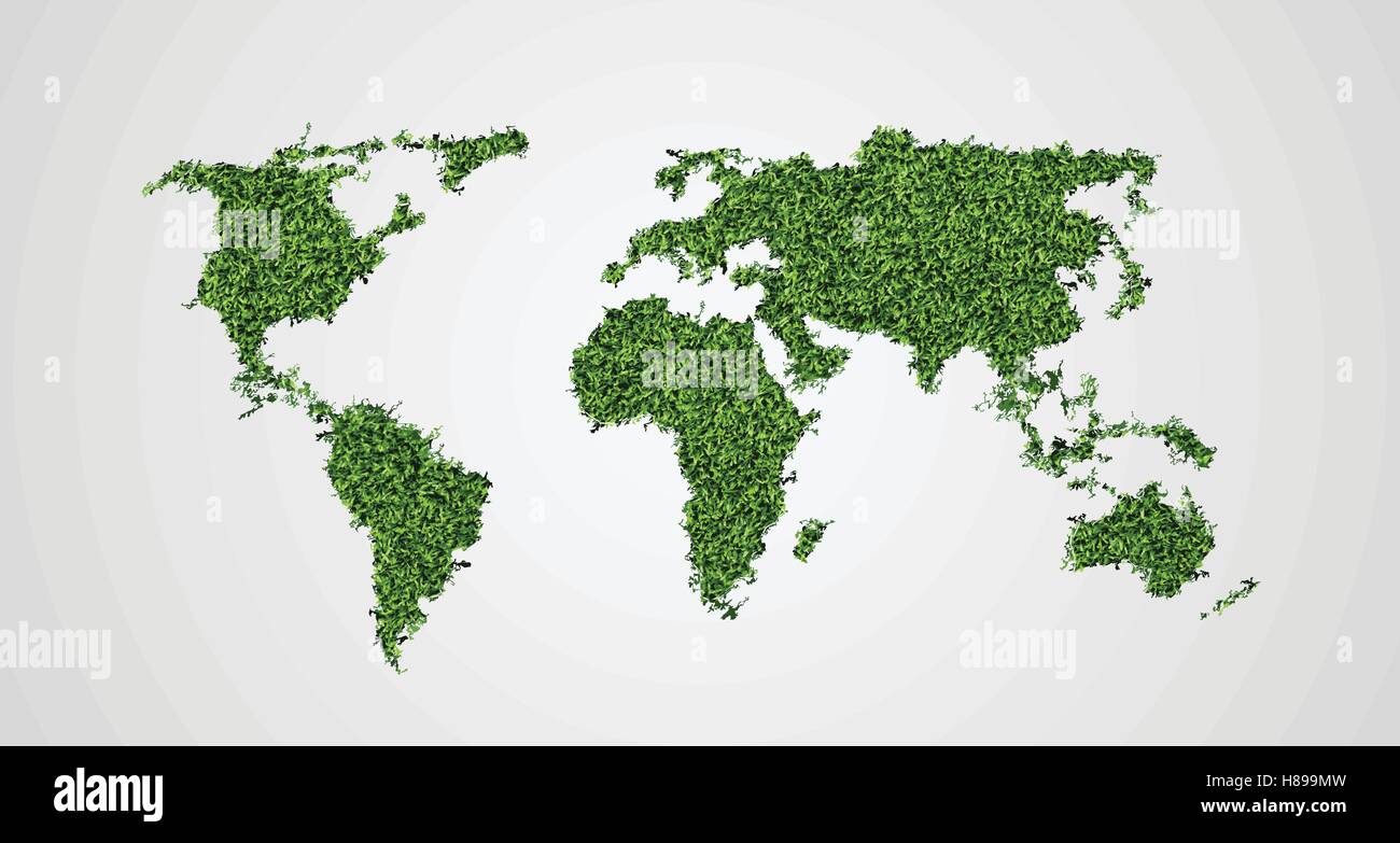 Grass World Map Ecological Map Of The World In Green Grass Isolated On