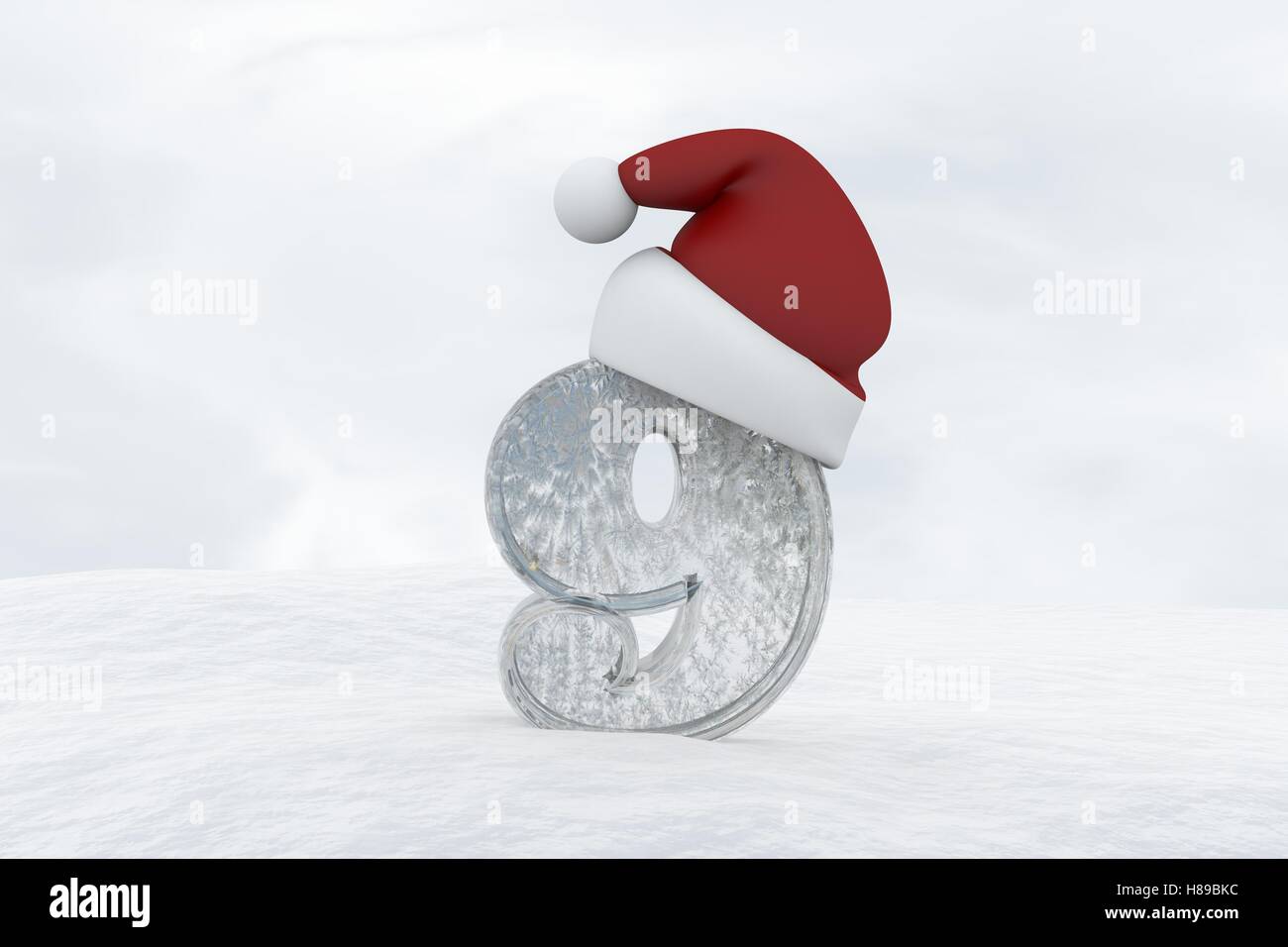 Ice Number 9 with christmas hat 3d rendering illustration Stock Photo ...