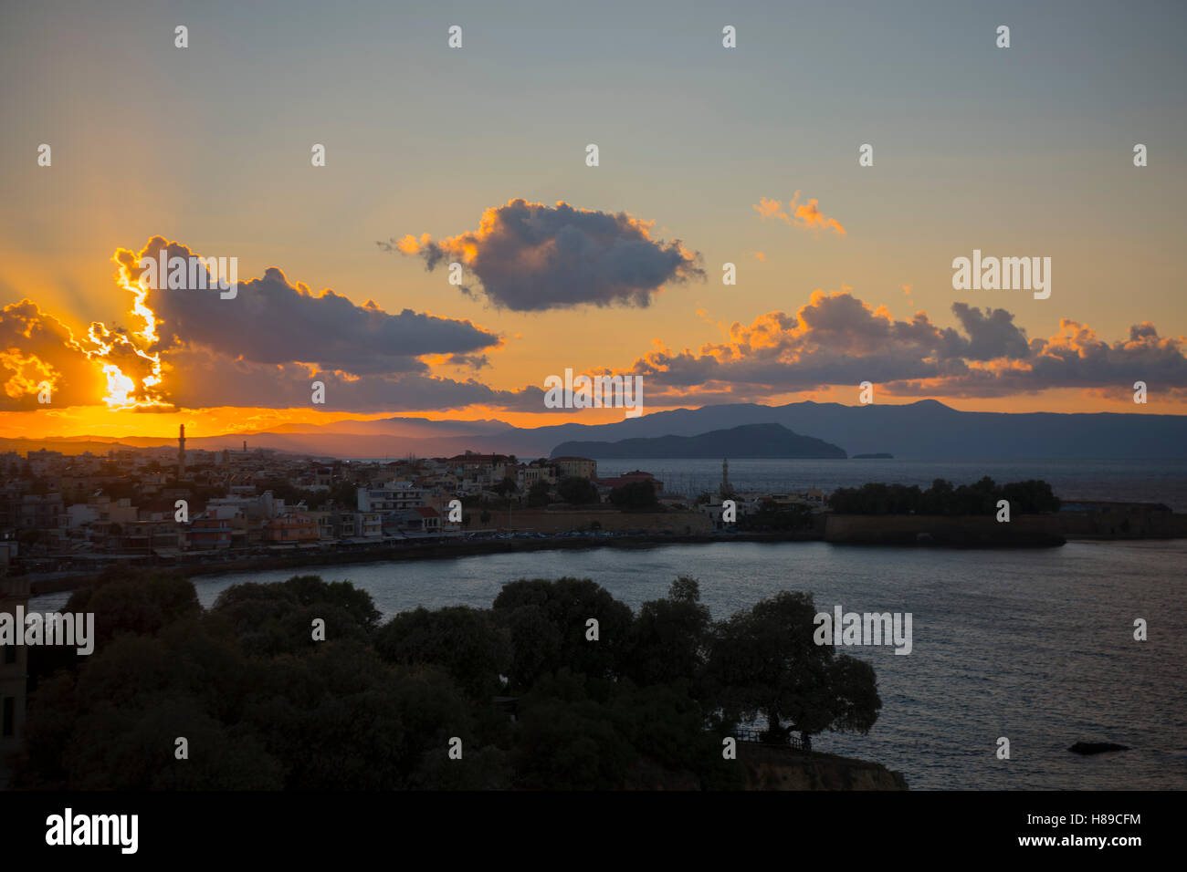 Greece, Crete, Chania, View from the terrace of the Hotel Doma Stock ...